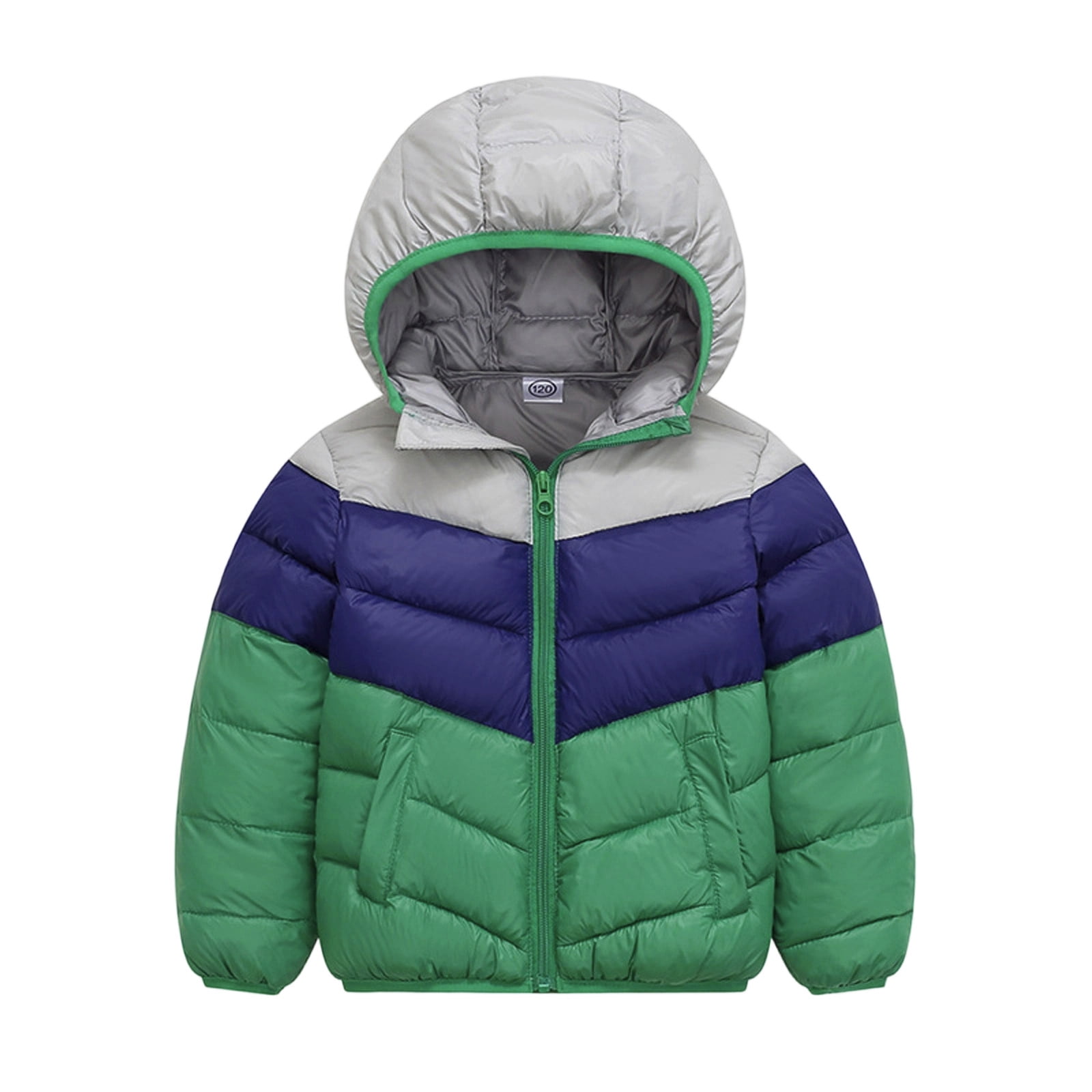 Teen Puffer Jacket Hooded Boys Green Jacket Zipper Long Sleeve ...