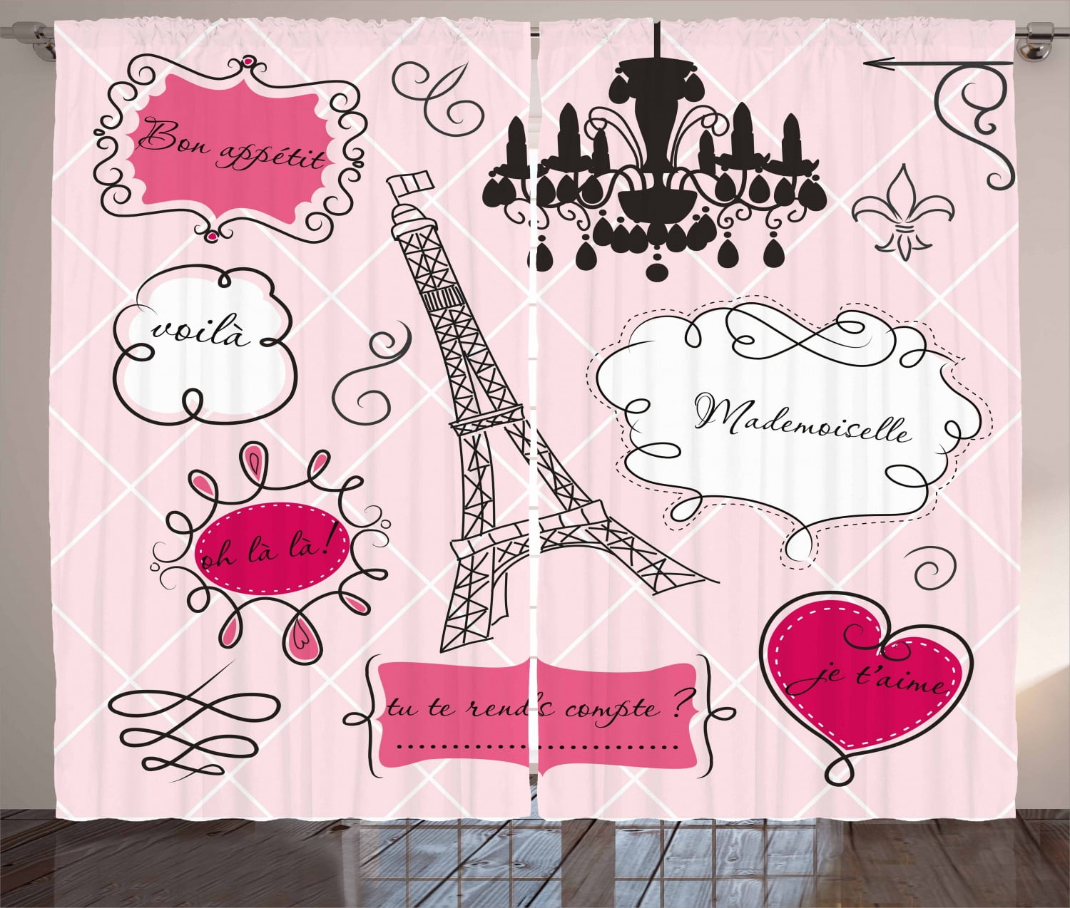 Ambesonne Romantic Curtains 2 Panel Set, Frames French Love Eiffel, 108 ...
