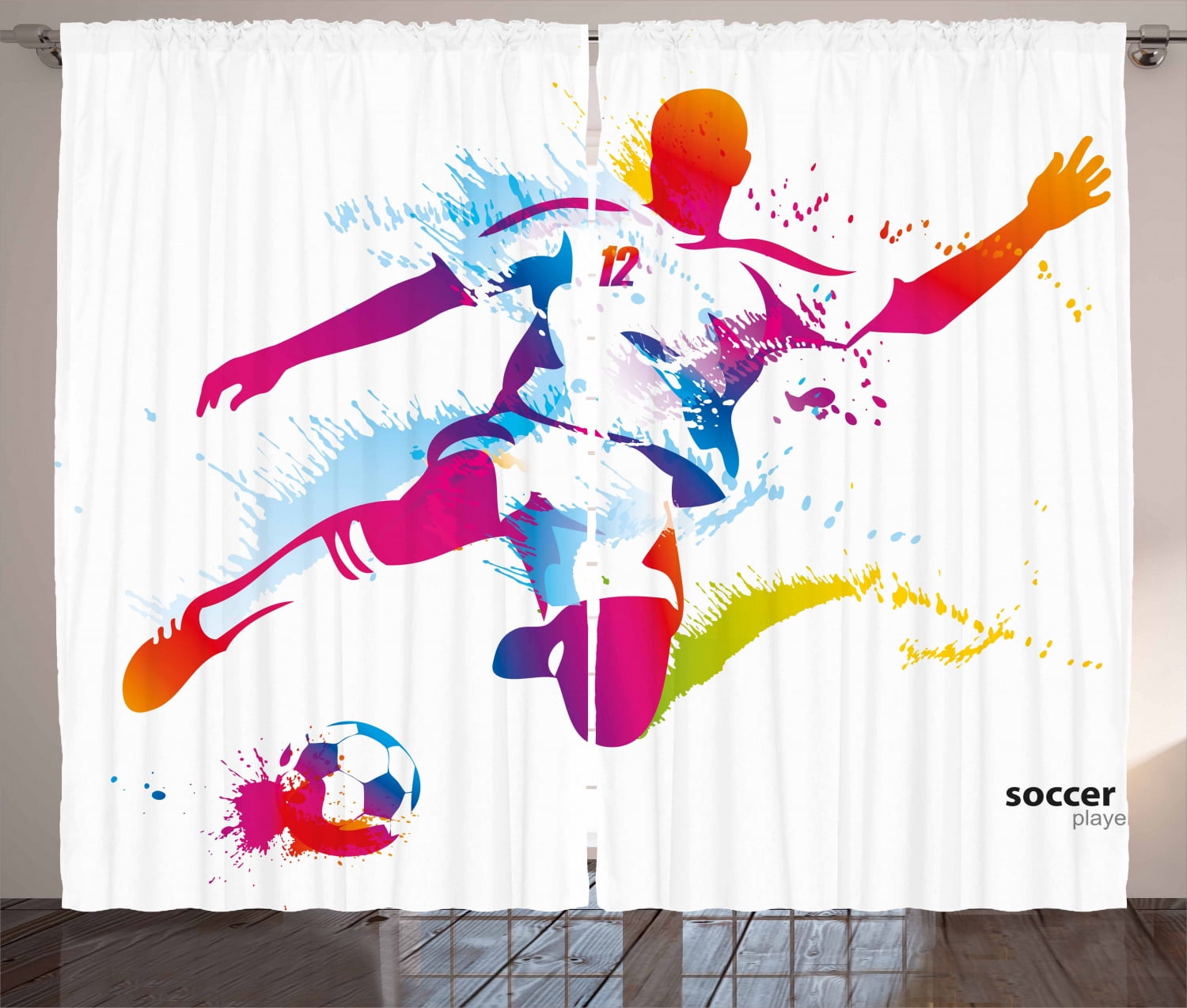 Ambesonne Sports Lover Curtains 2 Panel Set, Soccer Kicks the Ball, 108 ...
