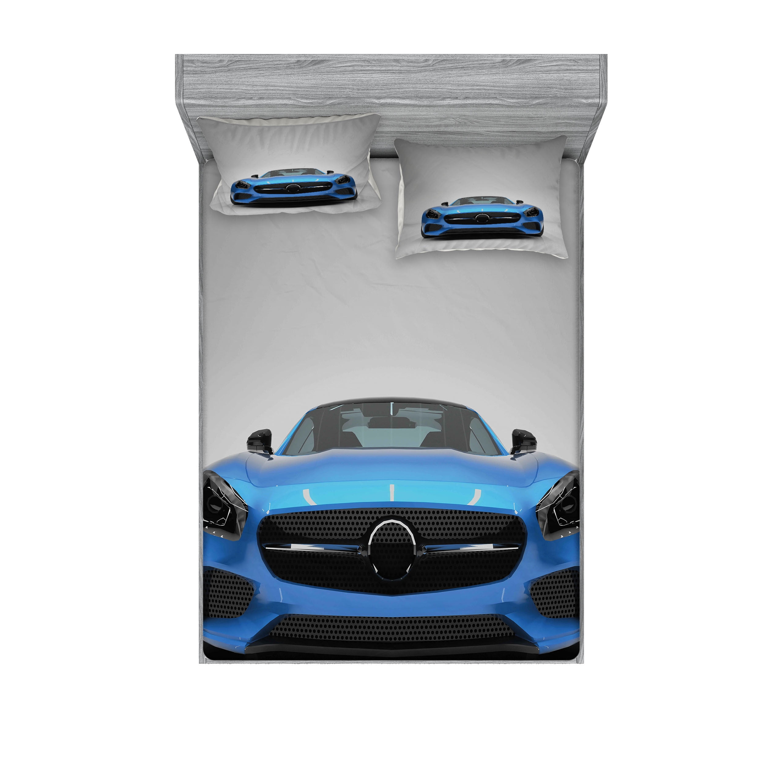 Teen Room Fitted Sheet & Pillow Sham Set, Modern Blue Sports Car Power ...