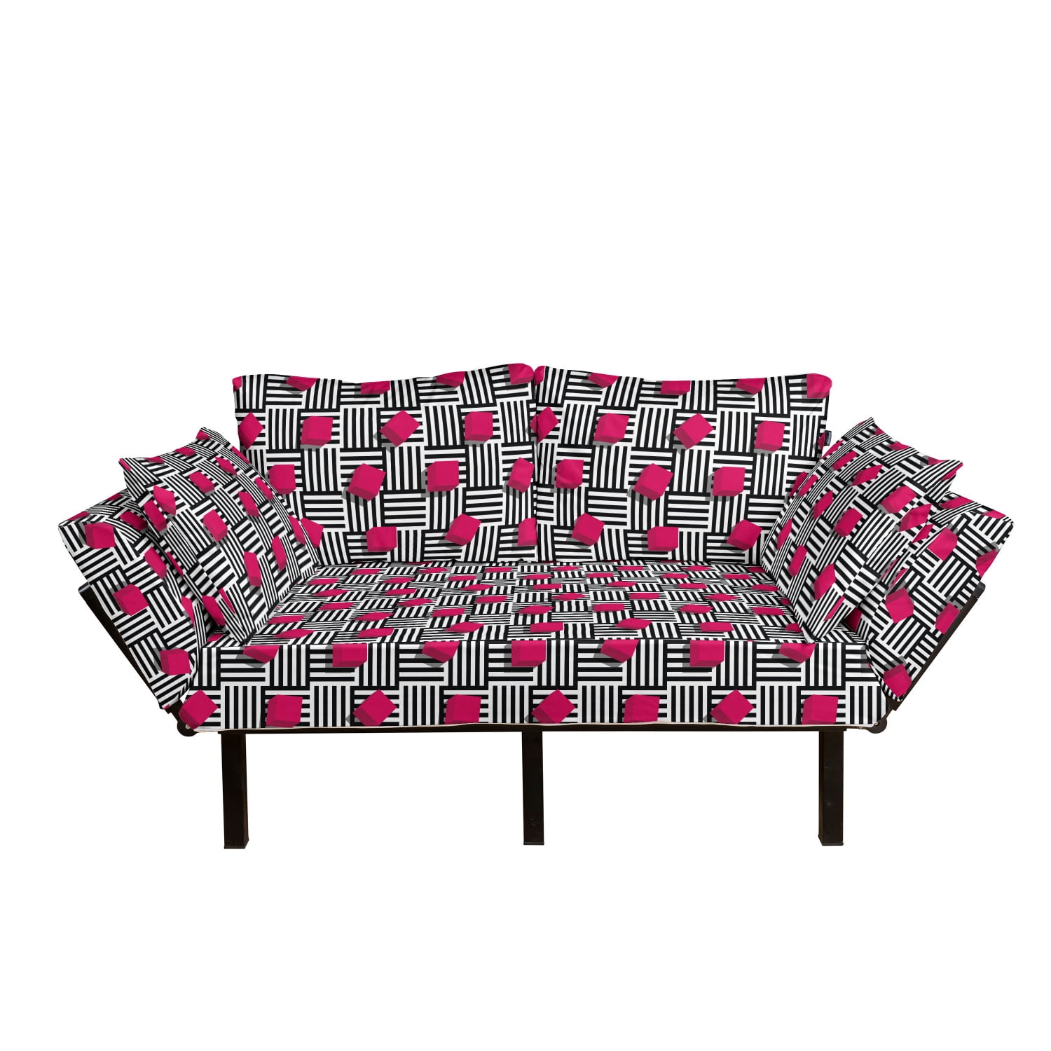 Teen Room Futon Couch, Abstract Geometric Minimalist Lines and Square ...