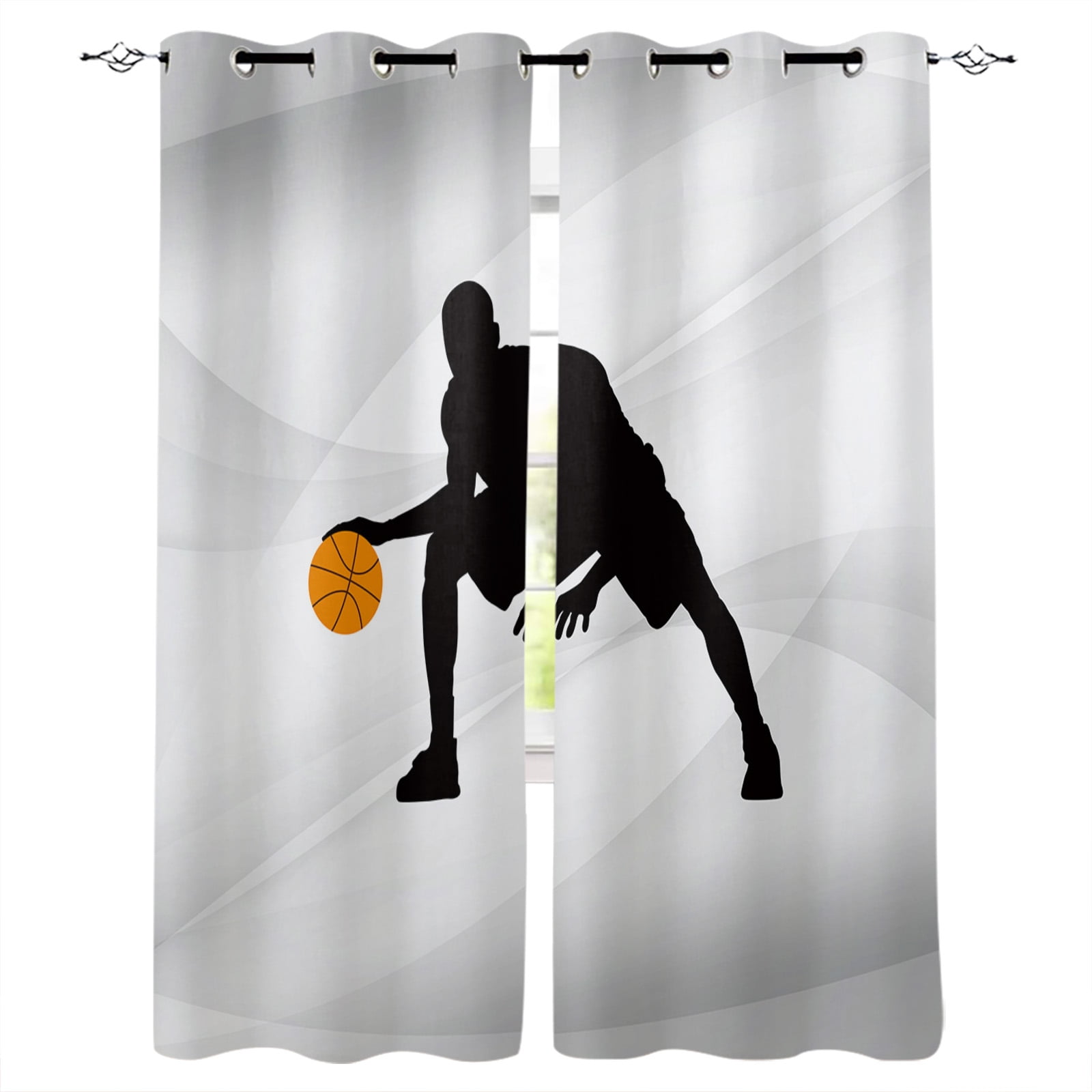 Teen Room r Curtains of Basketball Player Jumping Success Stars ...
