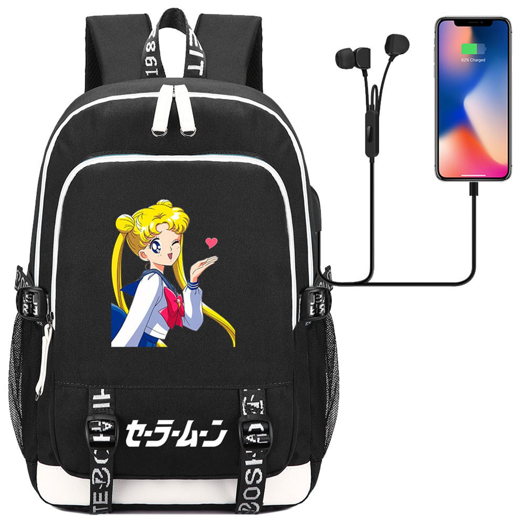 Teen Sailor Moon Laptop Backpack with USB Charging Port Anime Canvas ...