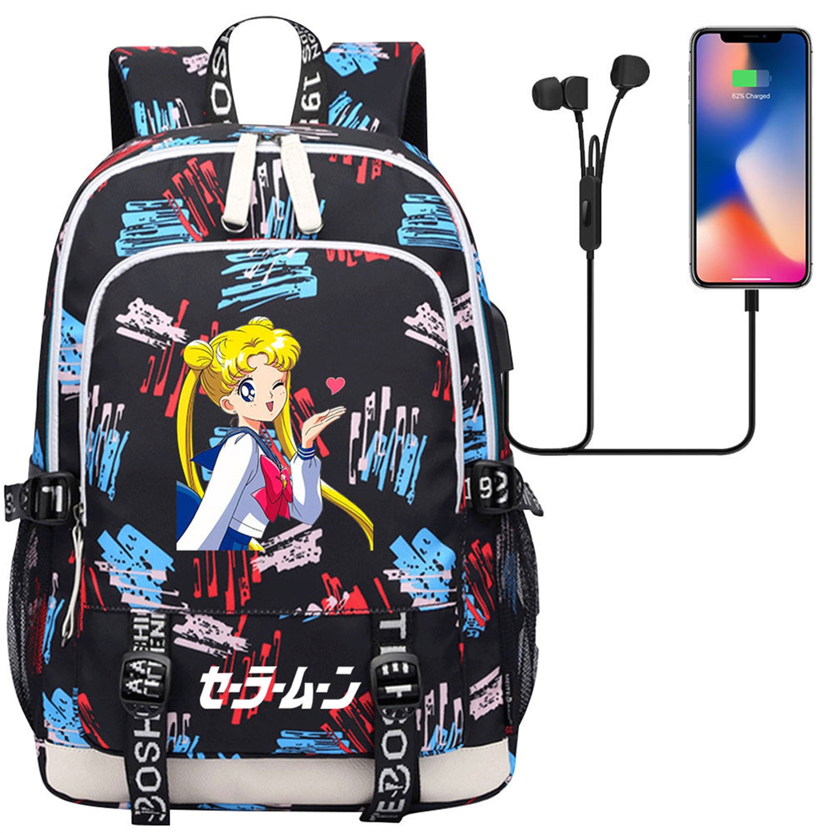 Teen Sailor Moon Laptop Backpack with USB Charging Port Anime Canvas ...