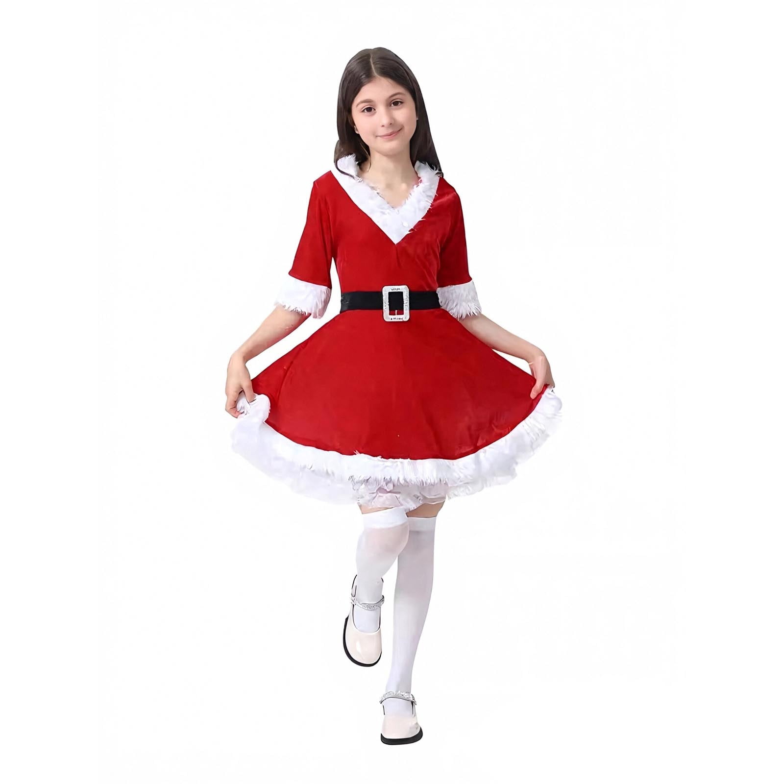 Teen Santa Outfit Kids Long Sleeve Girls Santa Christmas Dress Festive ...