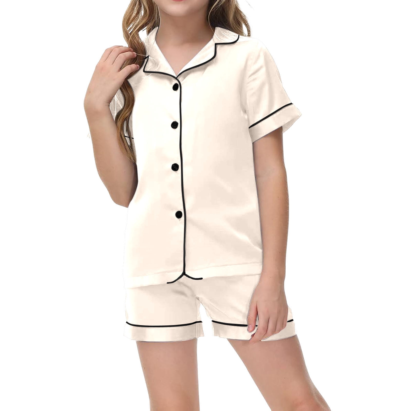 Teen Satin Pajama Set Short Sleeve Button Down Loungewear with Shorts ...