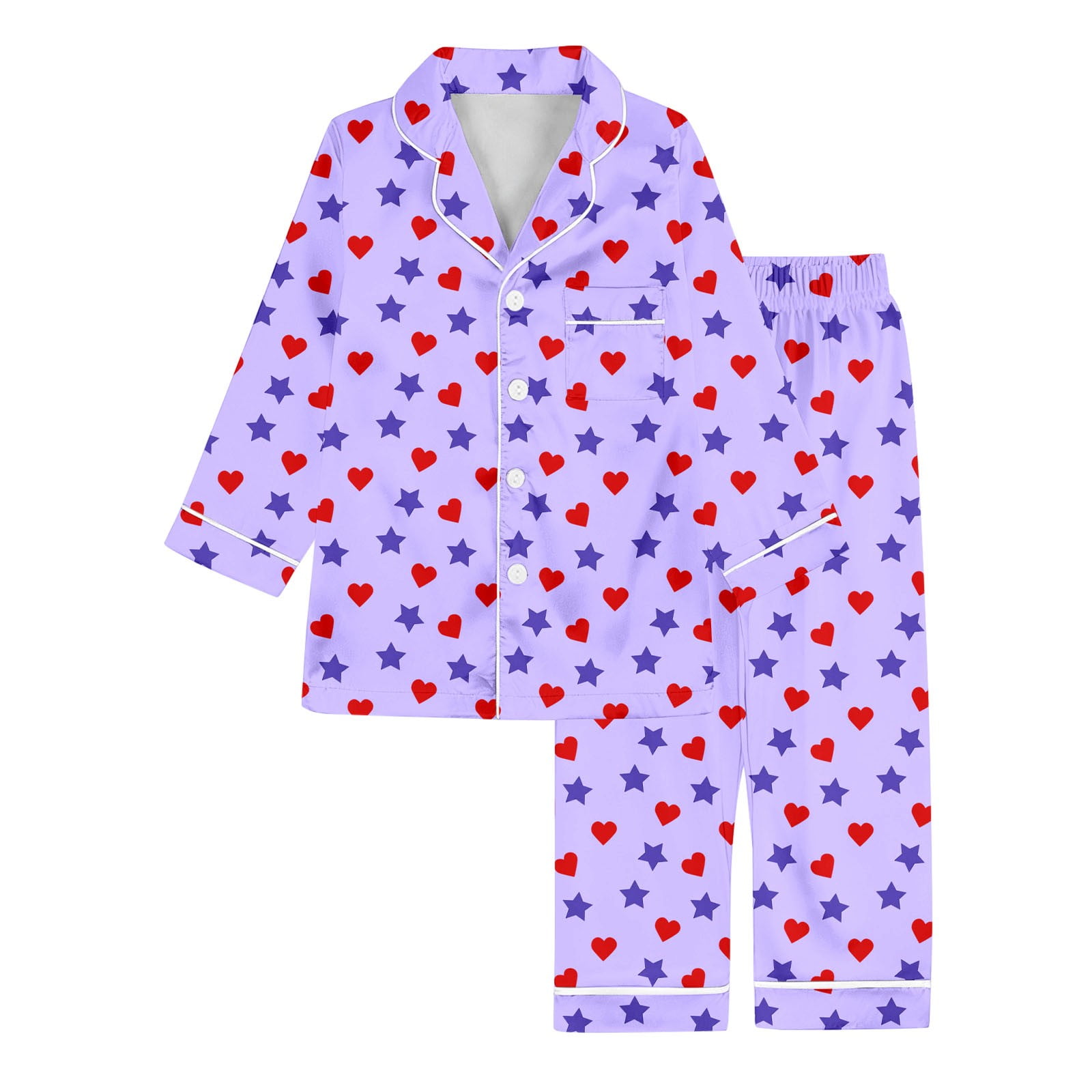 Teen Satin Pajama Set Valentines Day Pajama Long Sleeve Heart Button ...