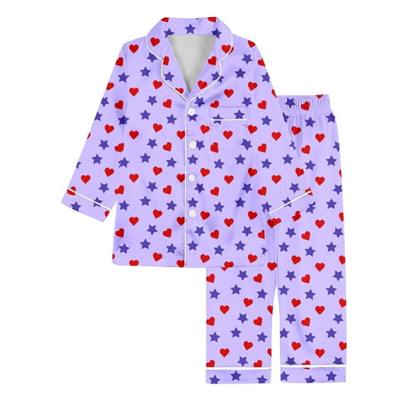 Teen Satin Pajama Set Valentines Day Pajama Long Sleeve Heart Button ...