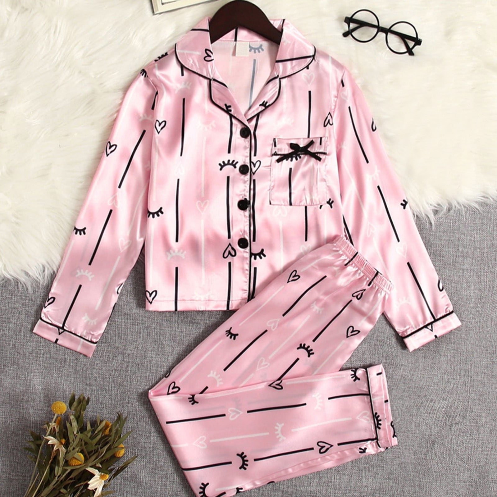 Teen Satin Pajamas Kids Girls' Pajama Sets Button Down Sleepwear With ...