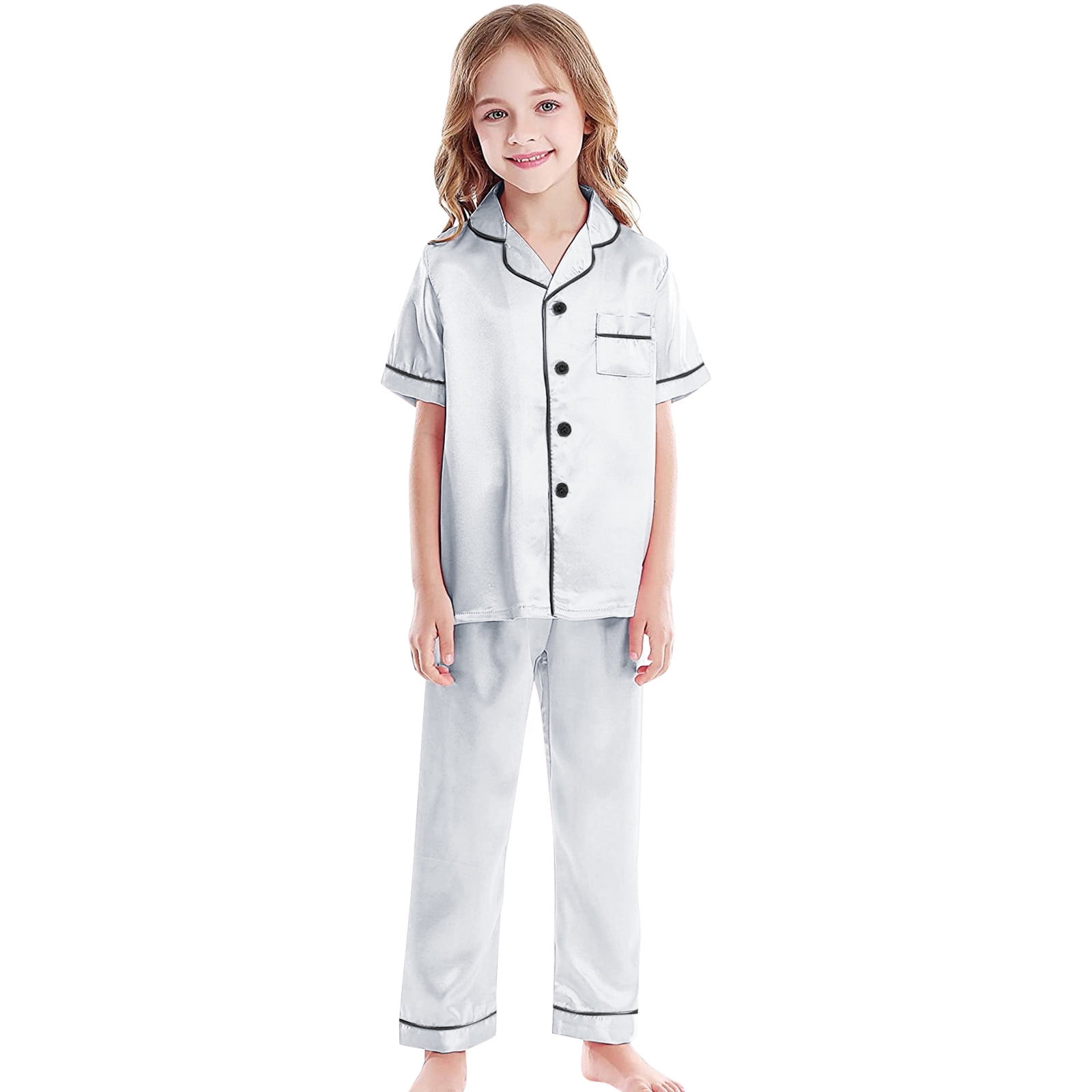 Kids Satin Pajamas for Girls Boys Short Sleeve Button Down Shirts with ...