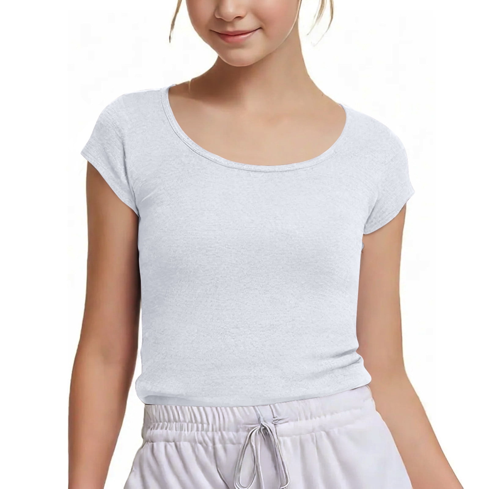 Teen School Girls Boys T-Shirt White Shirts for Girls Round Neck Summer ...
