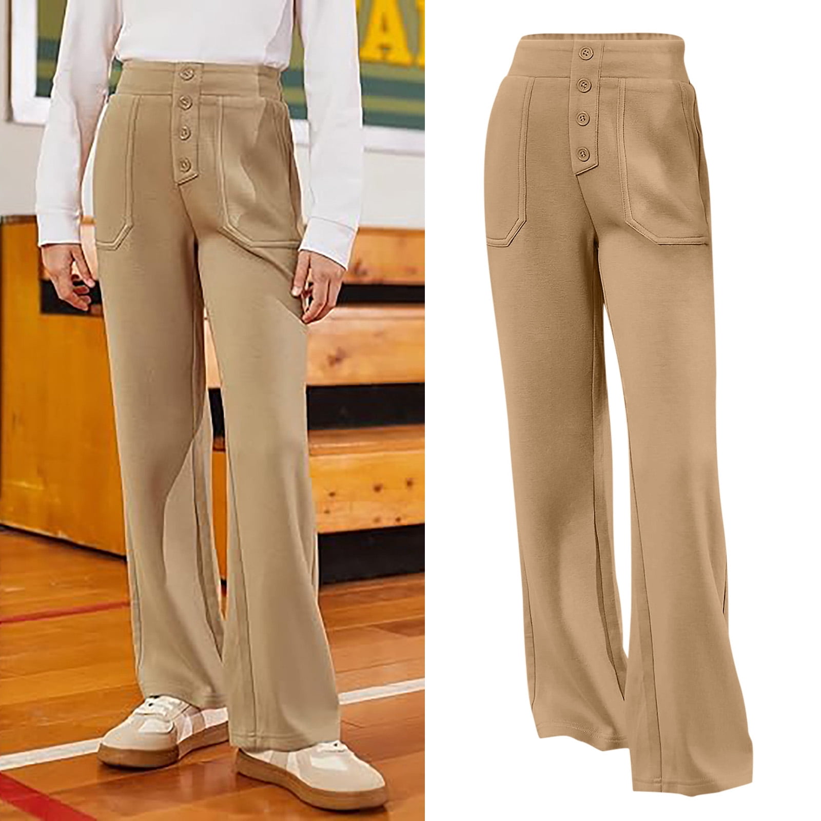 School Uniform Pants For Girls Fit Stretch Pants With Pockets Flare Leg ...