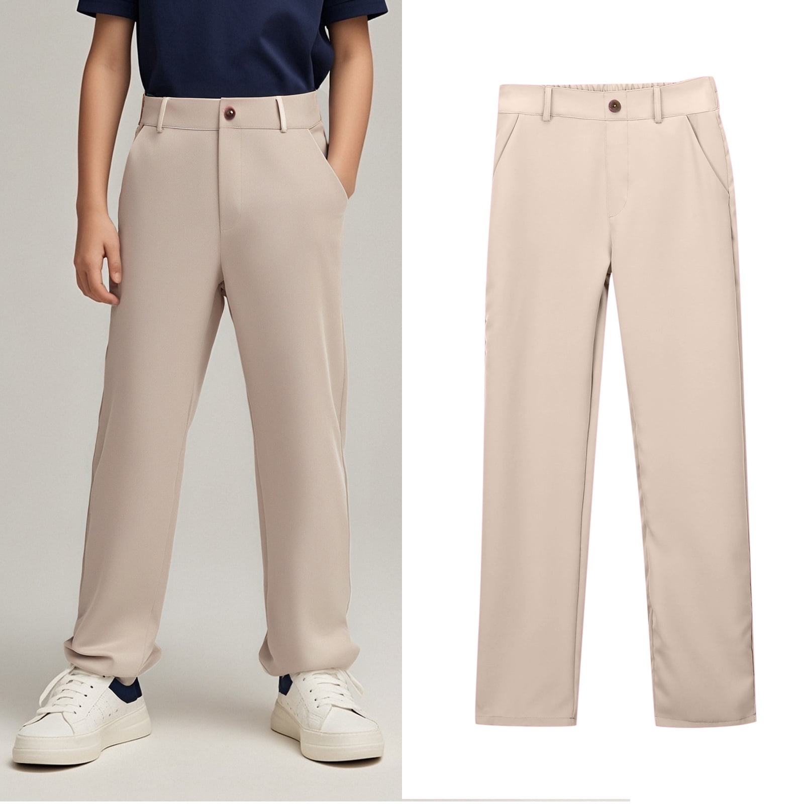 Teen School Uniforms for Boys Straight Leg Pants Slim Fit Boys Beige ...