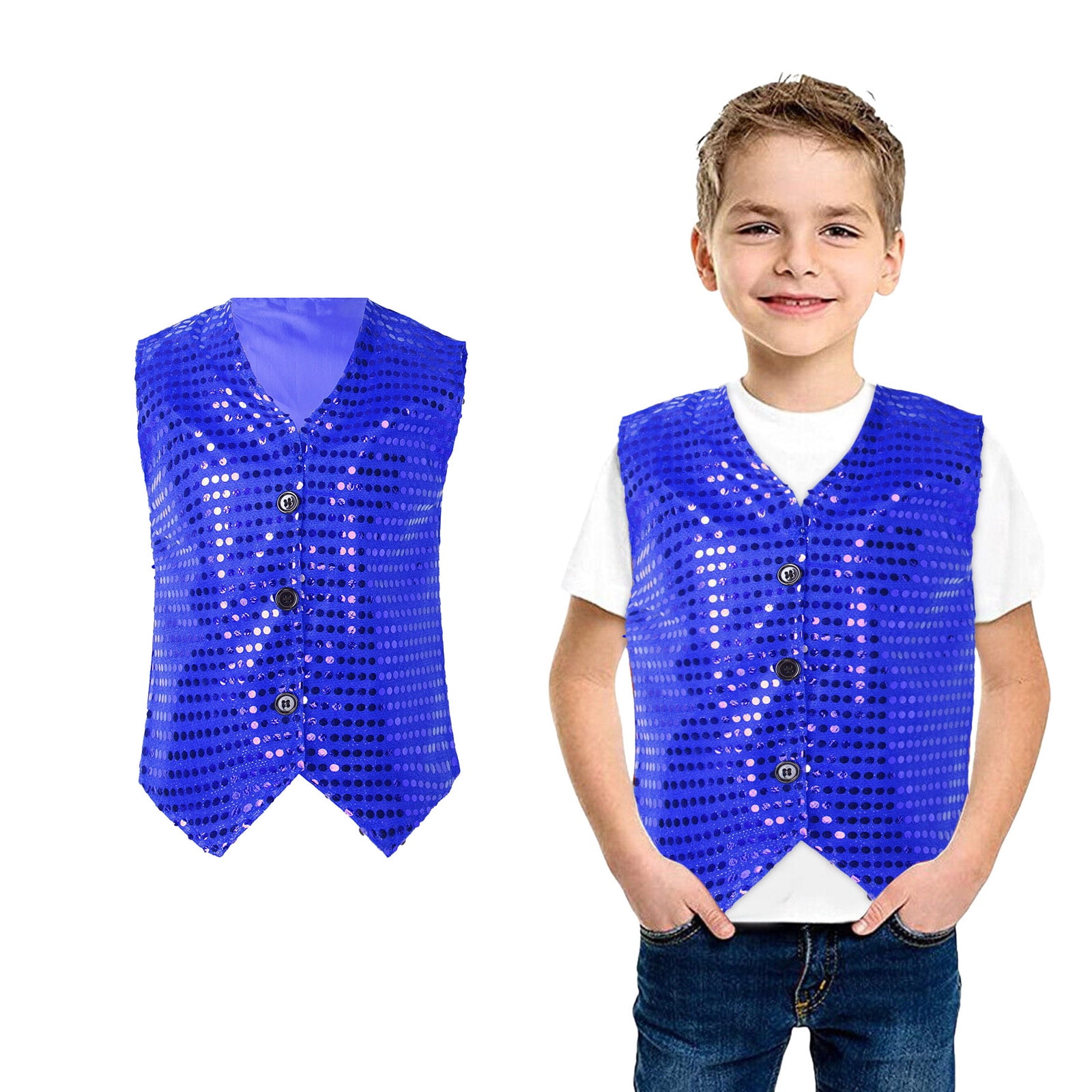 Sequin Vest Sparkle Sequins Sleeveless Button Vest Girls Blue Sequin ...