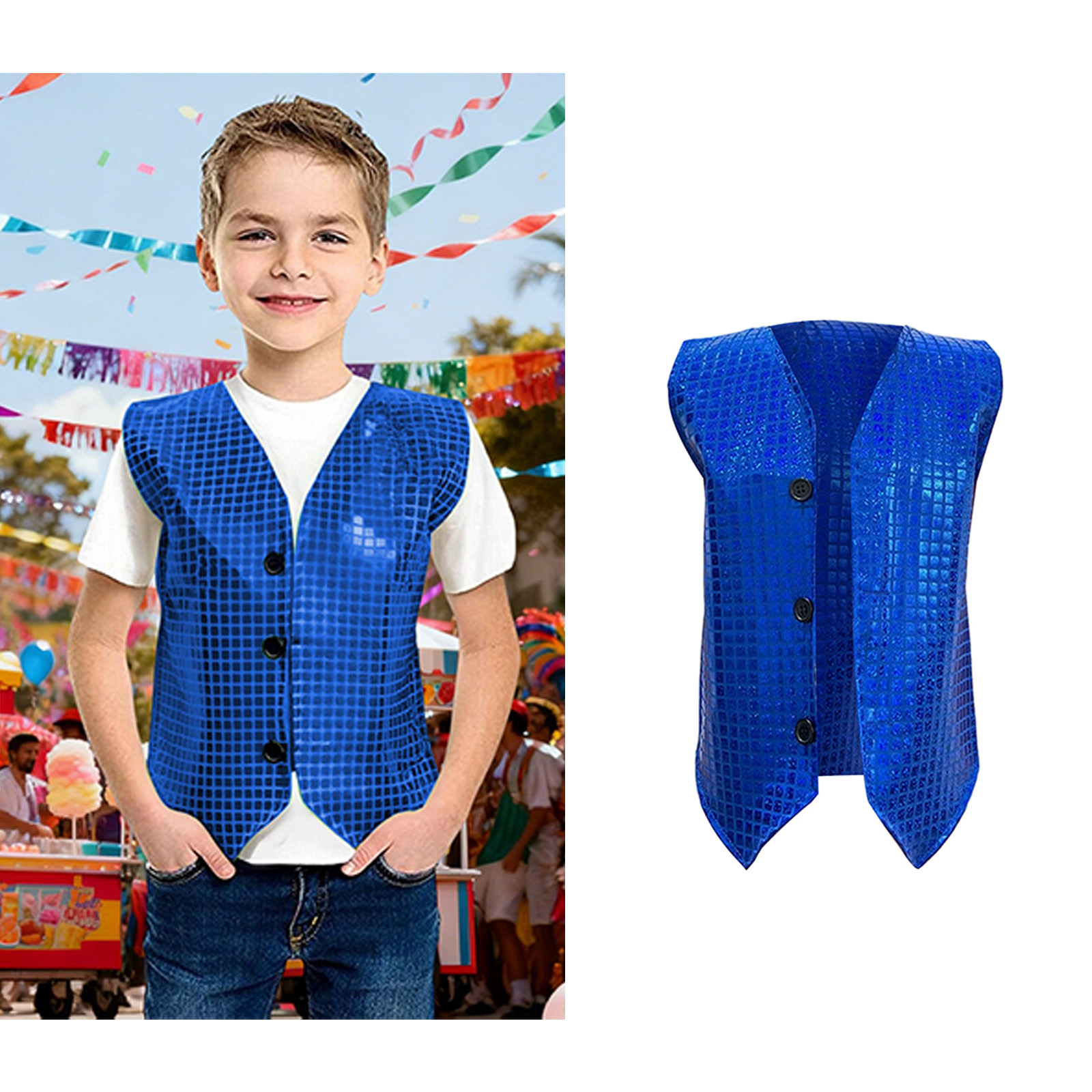 Teen Sequin Vest for Kids Sleeveless V Neckline BlueVest Shiny Dance ...
