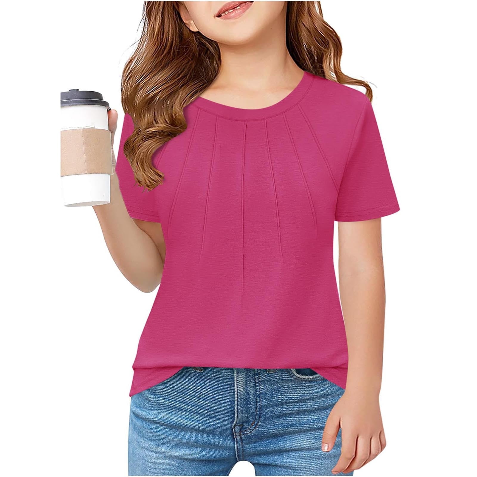 Teen Shirts For Girls Solid Short Sleeve Shirts For Girls Trendy Summer ...
