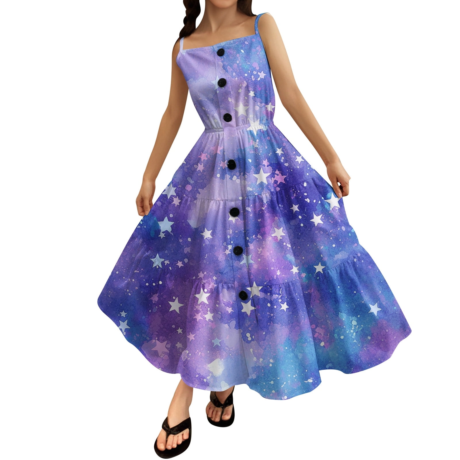 Teen Summer Dresses Casual Tiered Dresses Sleeveless Button down Tiered ...