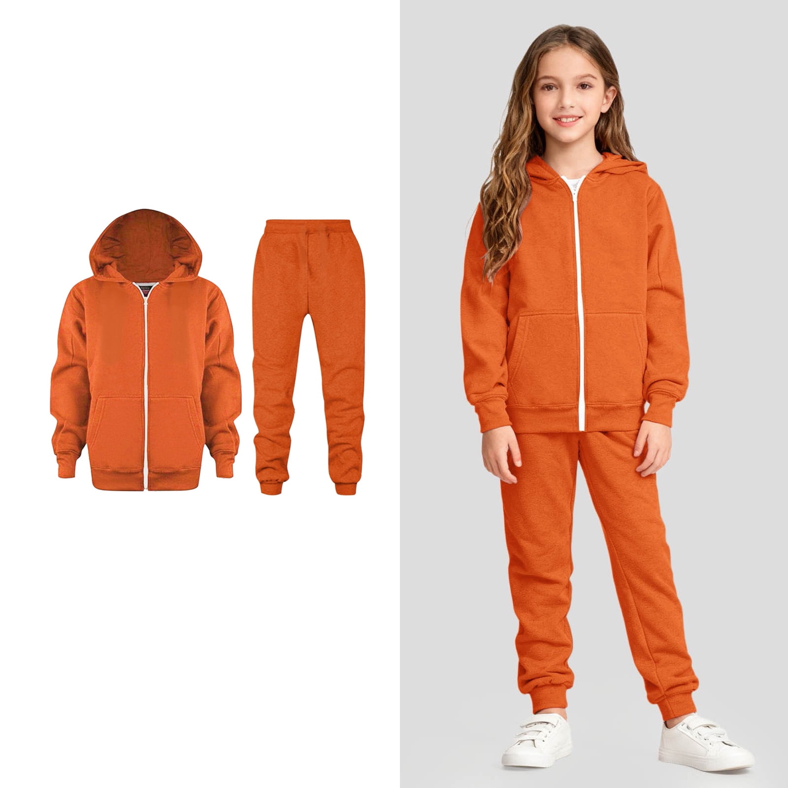 Sweat Suits for Boys Full Zip Orange Tracksuit Hooded Sweatshirt and ...