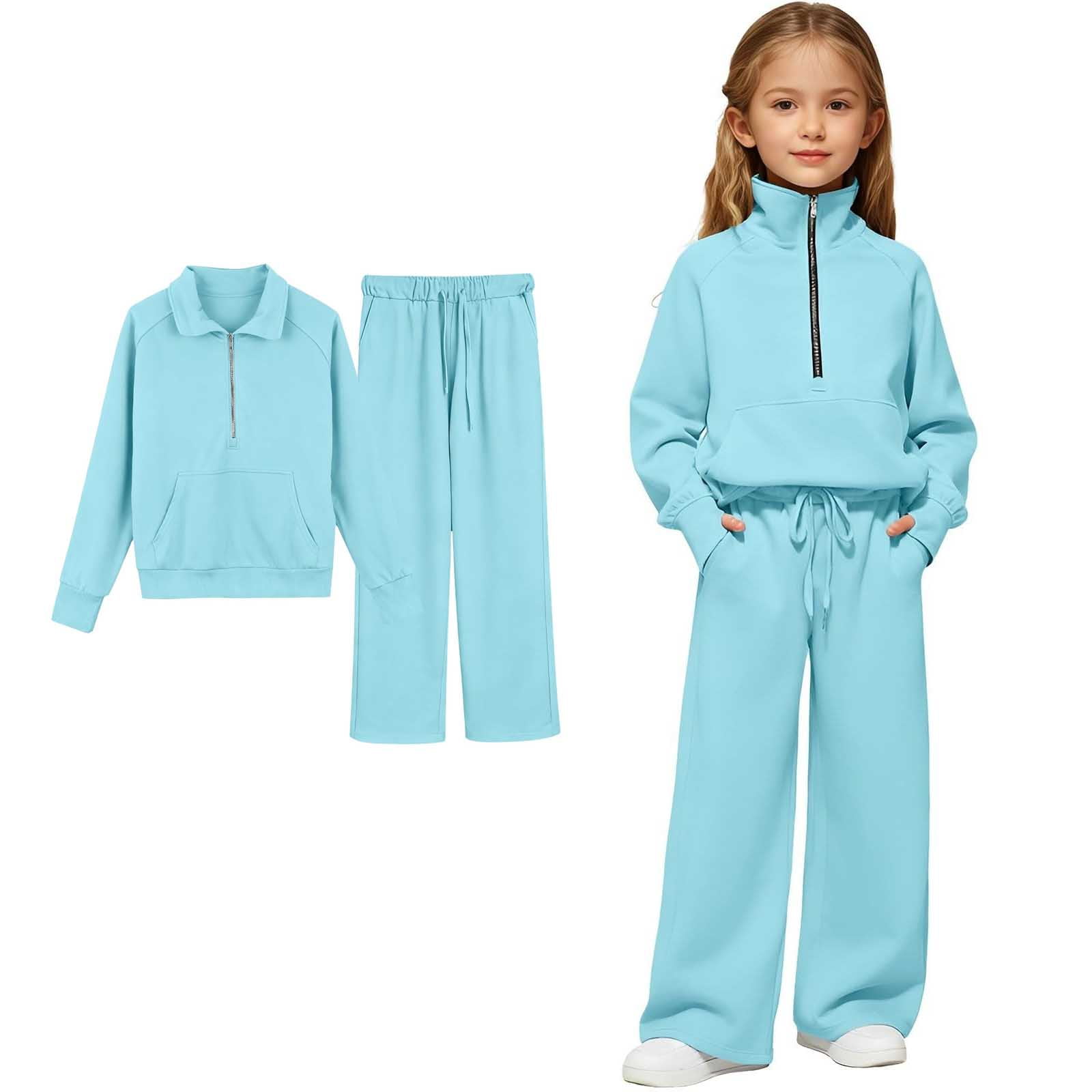 Sweat Suits for Girls Blue Track Suit Half Zip Thumbhole Pullover ...