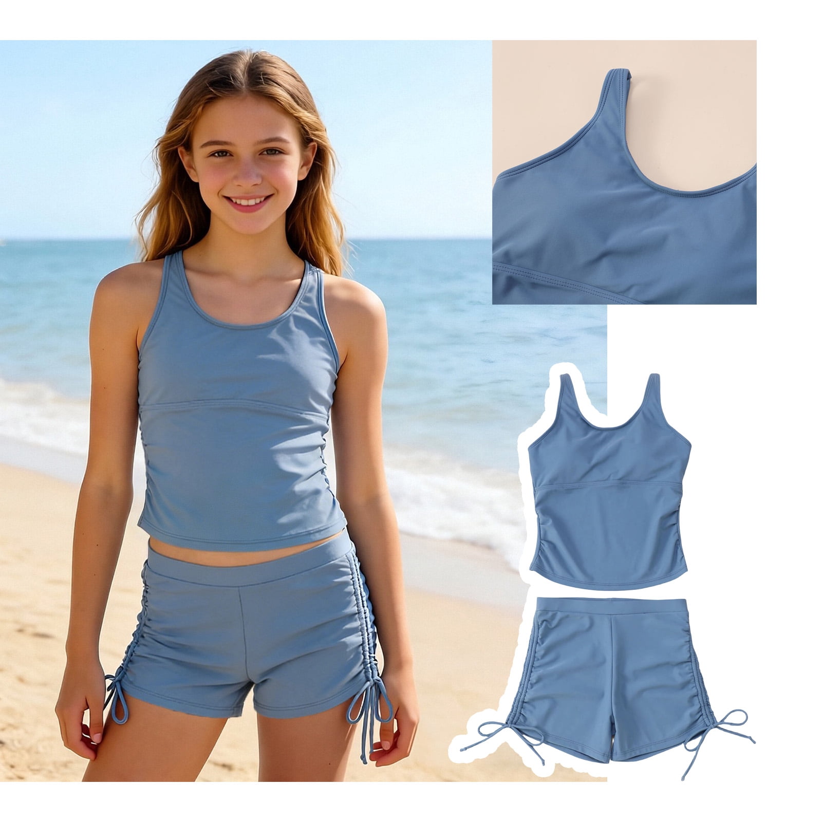 Teen Swimsuit Girl Girls Swimsuit With Shorts Bathing Suit 2 Piece Kids ...