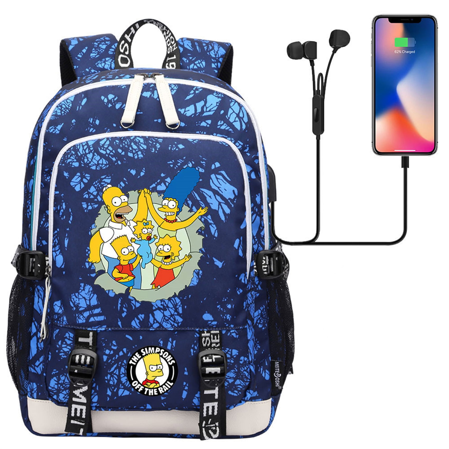 Teen The Simpsons Backpack Graphic Laptop Bookbag with USB Charging ...
