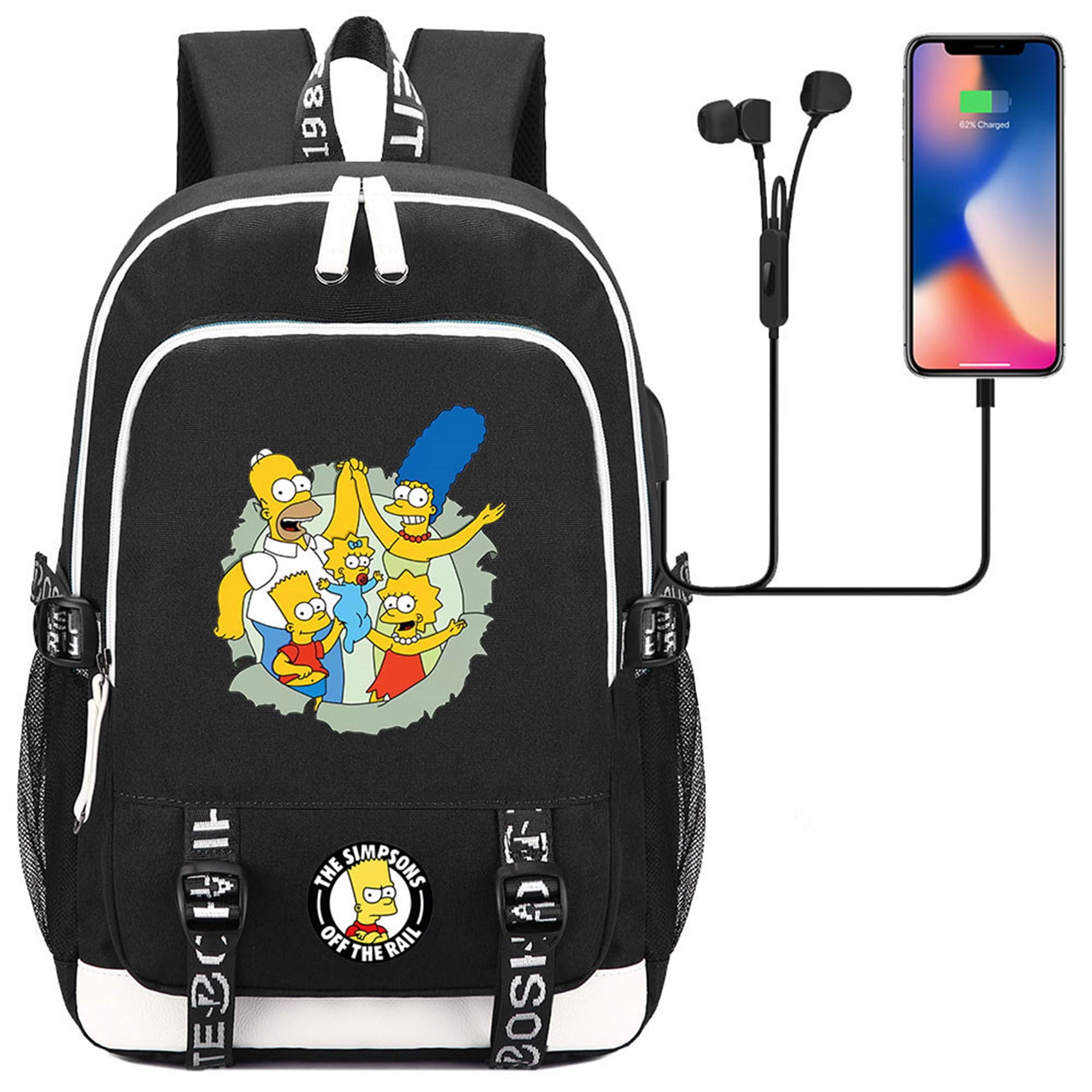 Teen The Simpsons Backpack Graphic Laptop Bookbag with USB Charging ...