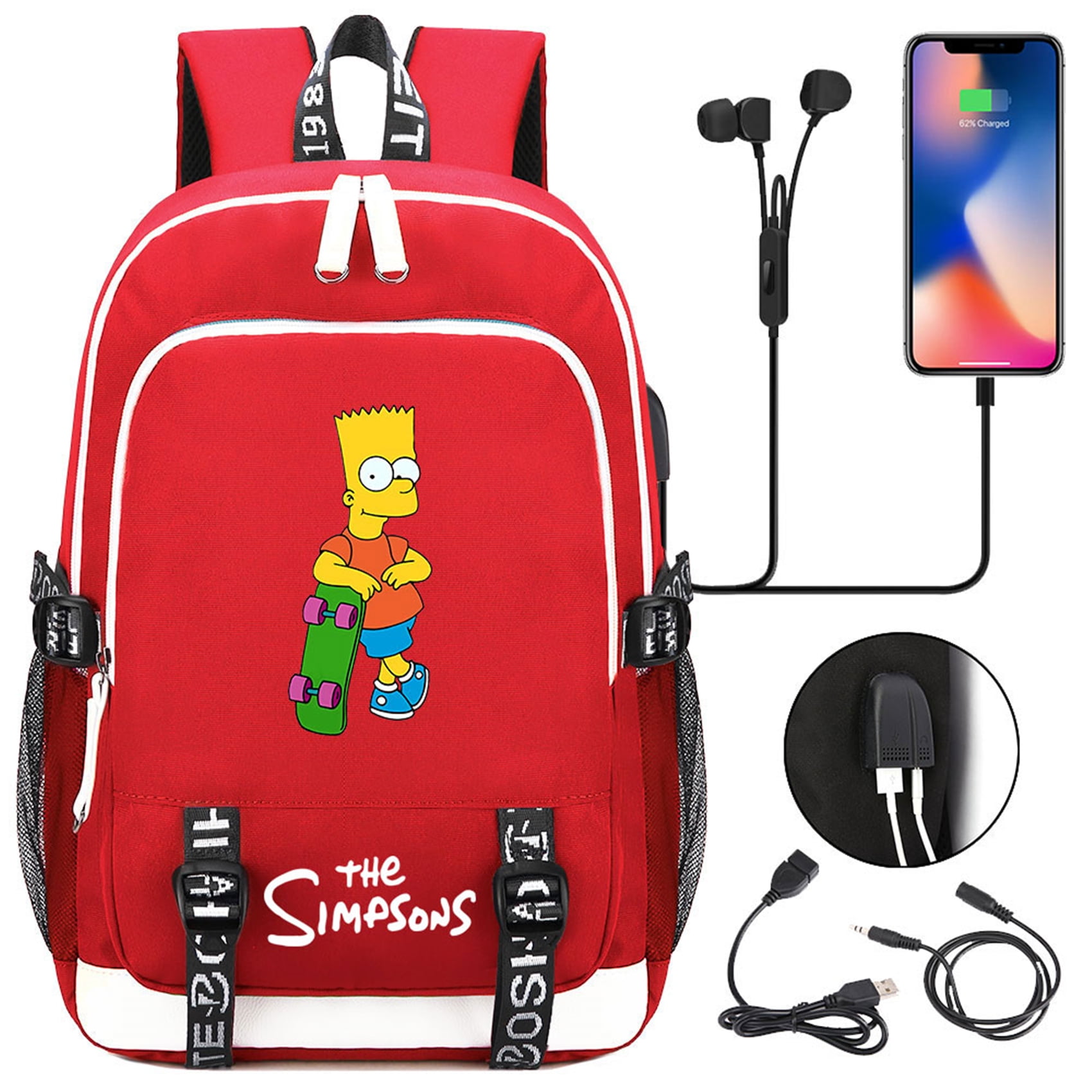 Teen The Simpsons Backpack with USB Charging Port-Waterproof Travel ...