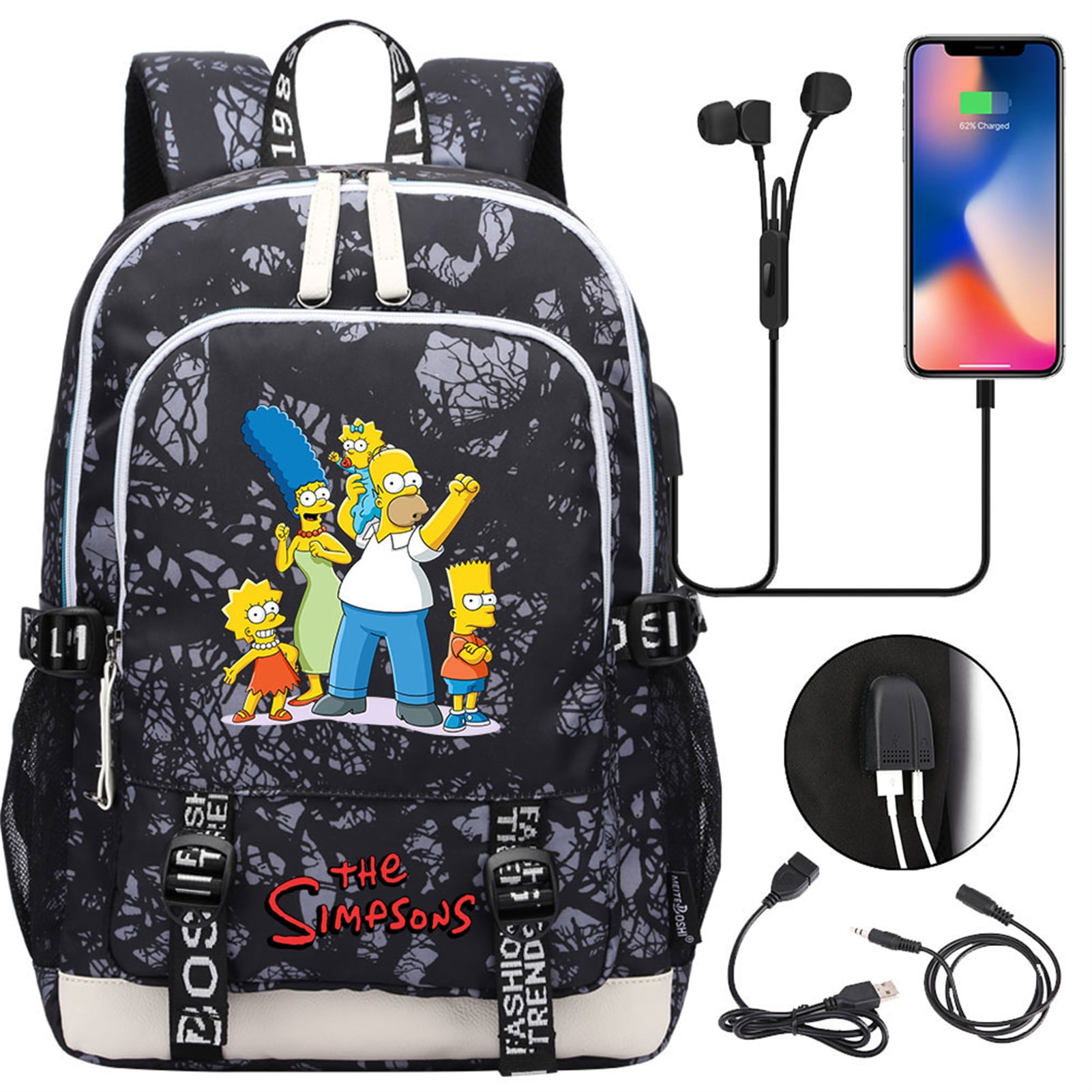 Teen The Simpsons Classic Backpack Waterproof Laptop Rucksack with USB ...