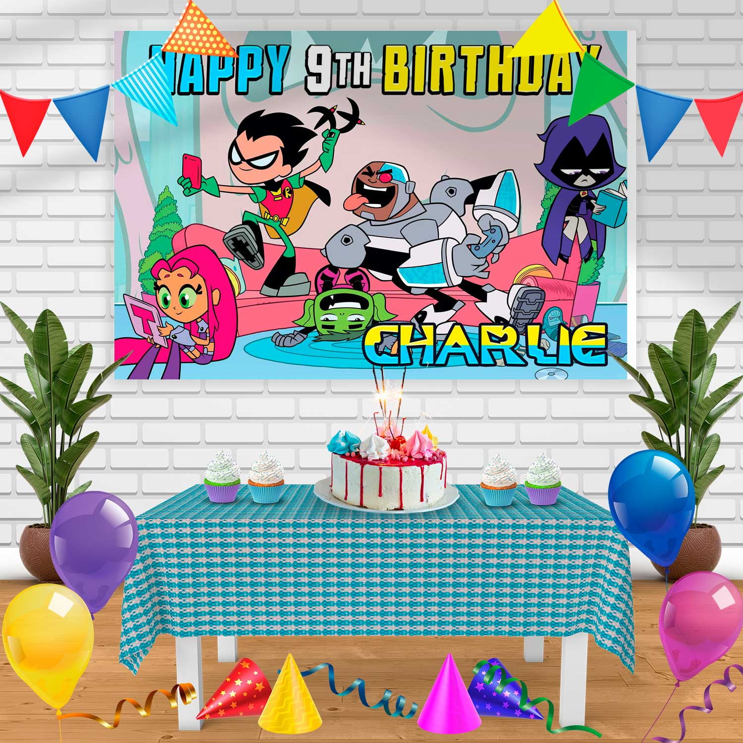 Personalized Teen Titans Go Birthday Banner, Party Backdrop Decoration ...