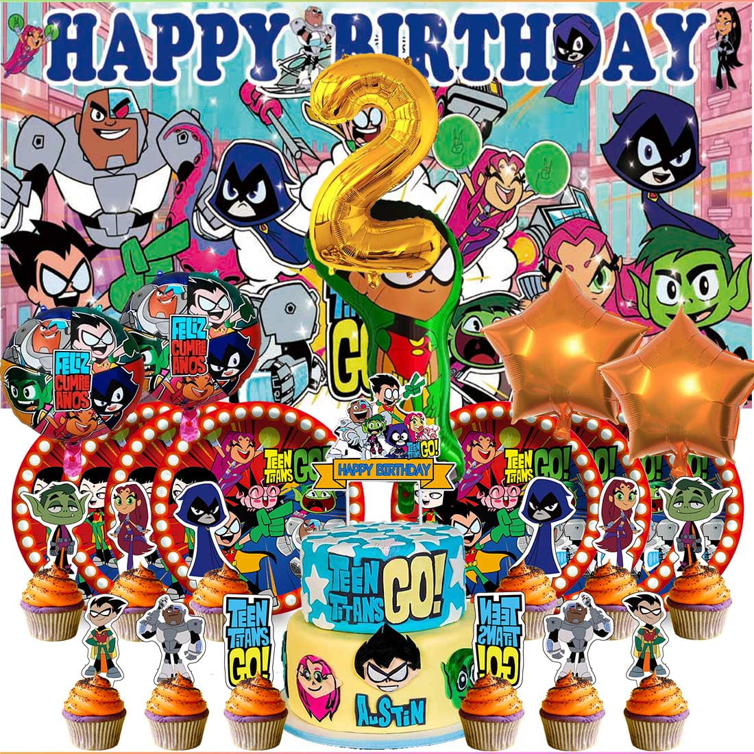 Teen Titans Go 2nd Tableware Balloons Cake Toppers Backdrop Banner ...