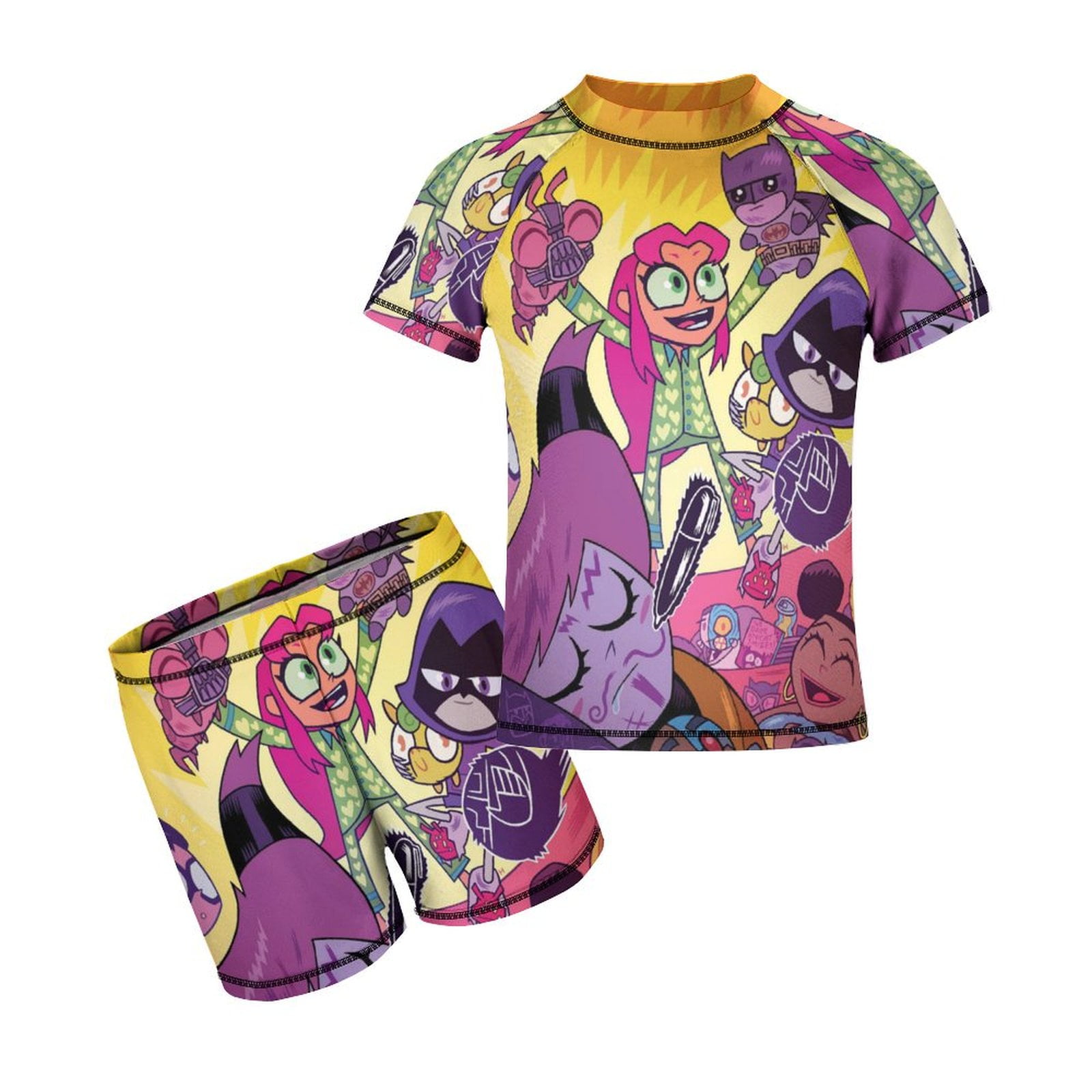 Teen Titans Go Boys Rash Guard Set Short Sleeve Bathing Suit Swim ...