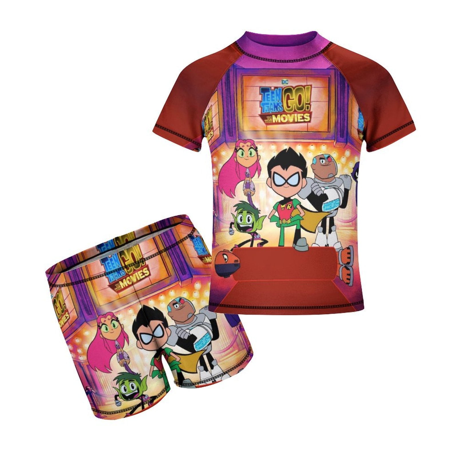 Teen Titans Go Boys Rash Guard Set Short Sleeve Bathing Suit Swim ...