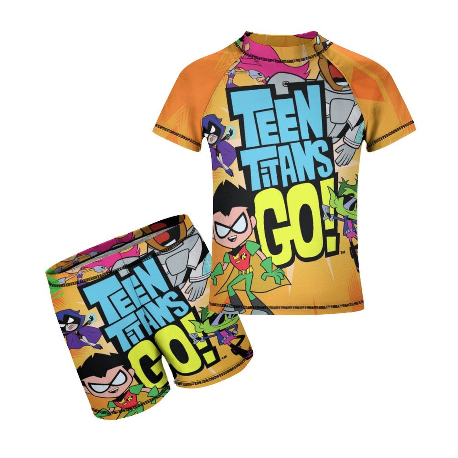 Teen Titans Go Boys Rash Guard Set Short Sleeve Bathing Suit Swim ...