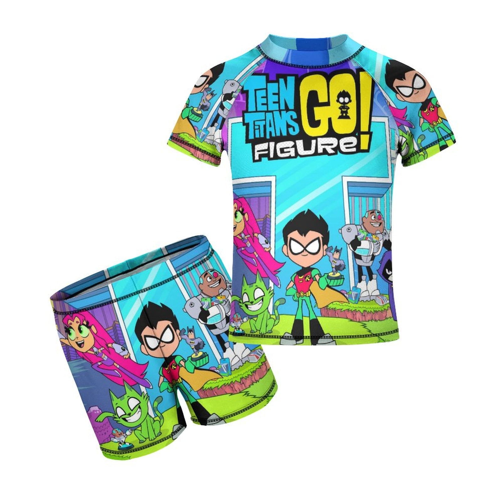Teen Titans Go Boys Rash Guard Set Short Sleeve Bathing Suit Swim ...