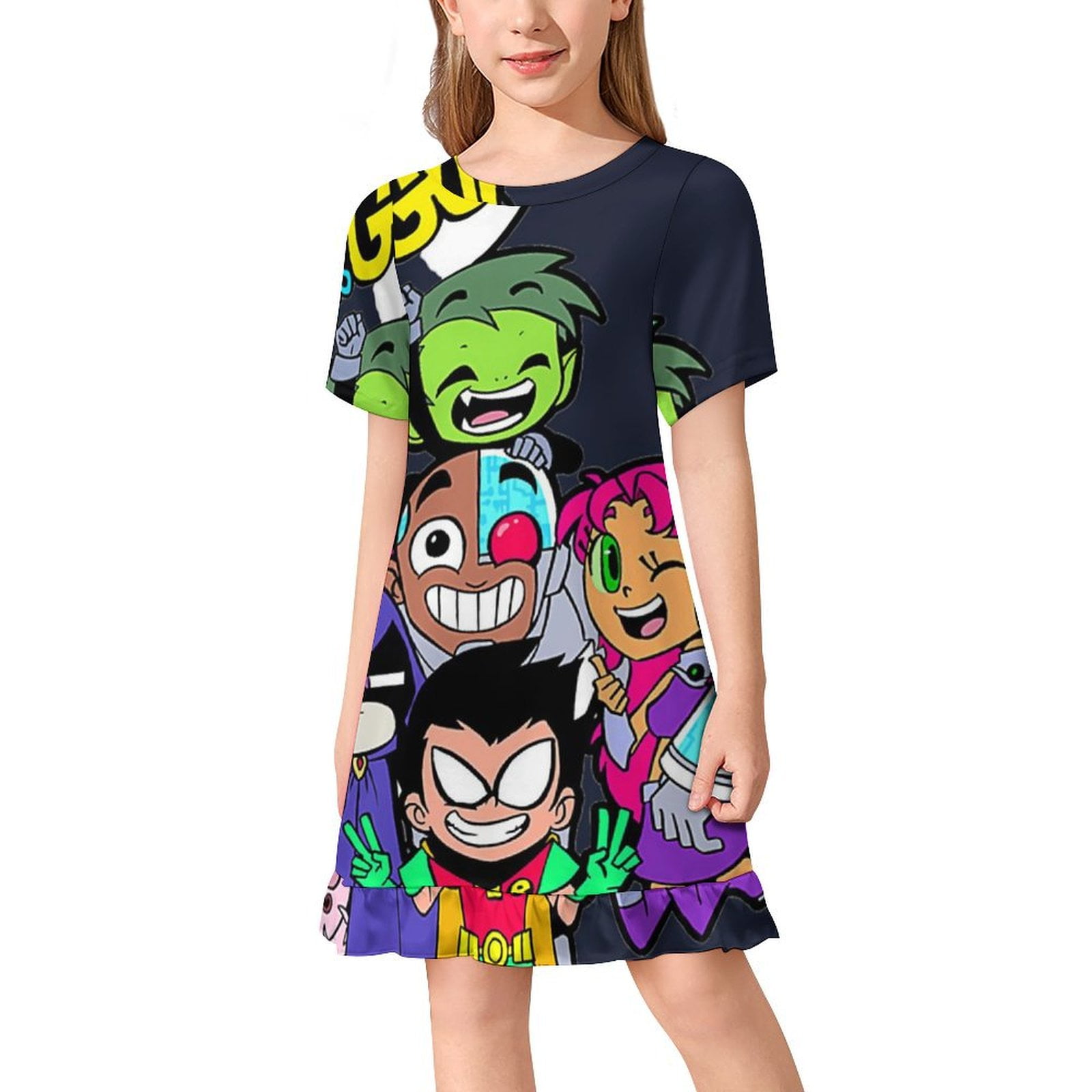 Teen Titans Go! Children's Short Sleeved Dress 3D Printed Classical Girl's Summer Dresses ...