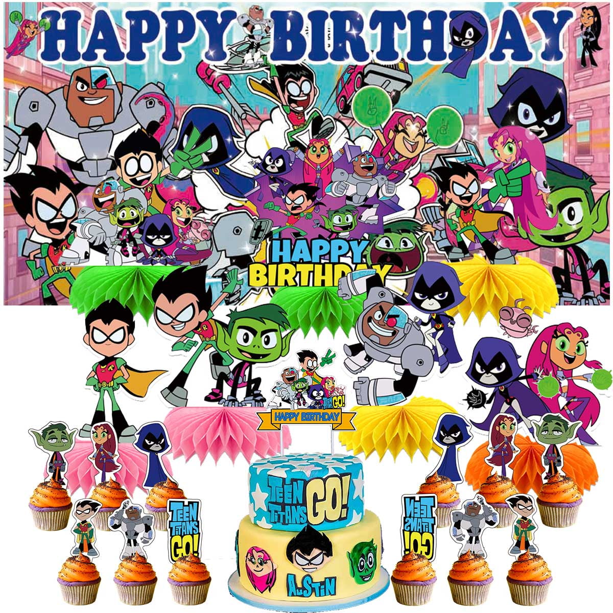 Teen Titans Go Honeycomb Centerpieces Table Toppers Backdrop ...