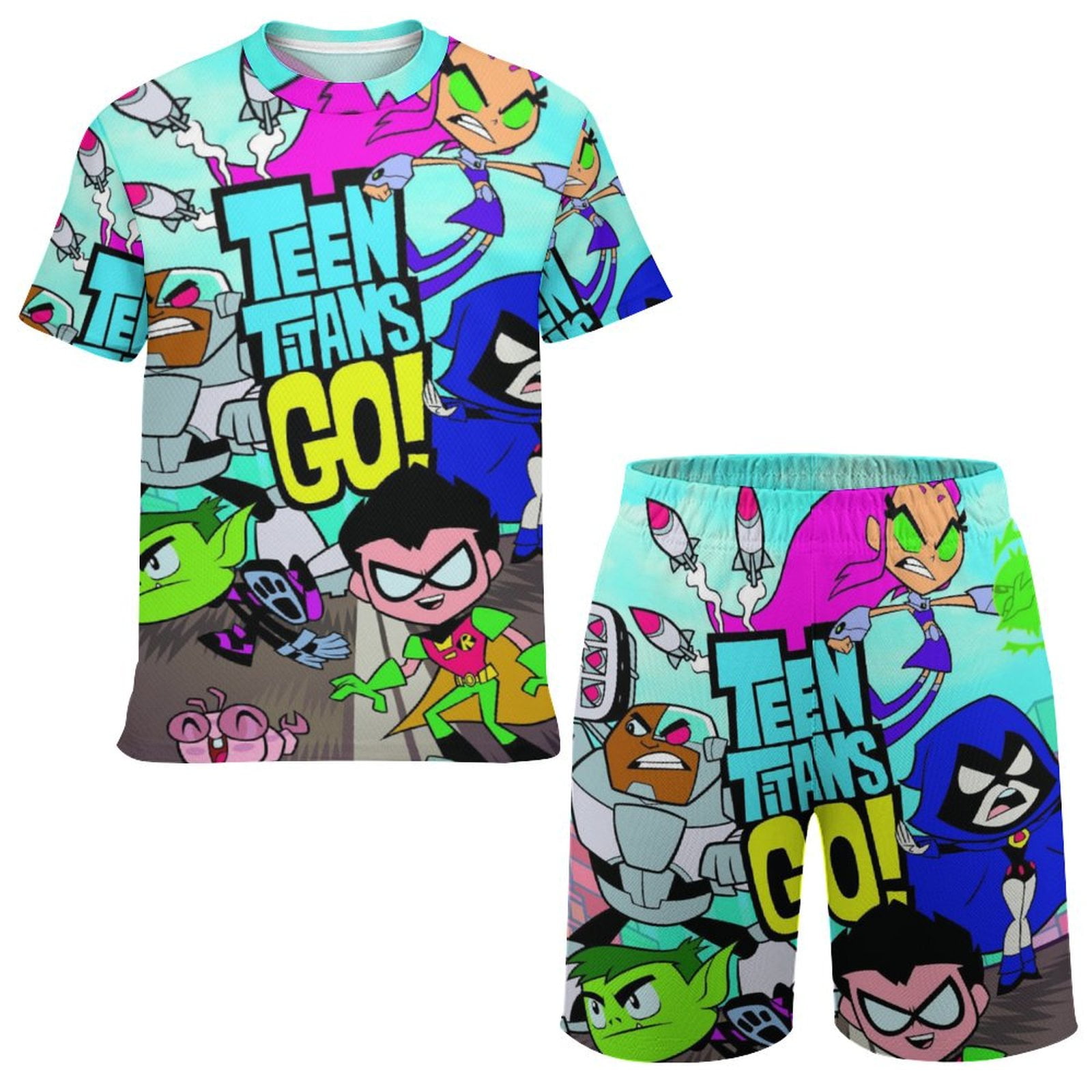 Teen Titans Go Kids Short Sleeve T-Shirt And Shorts Outfit Set Athletic ...