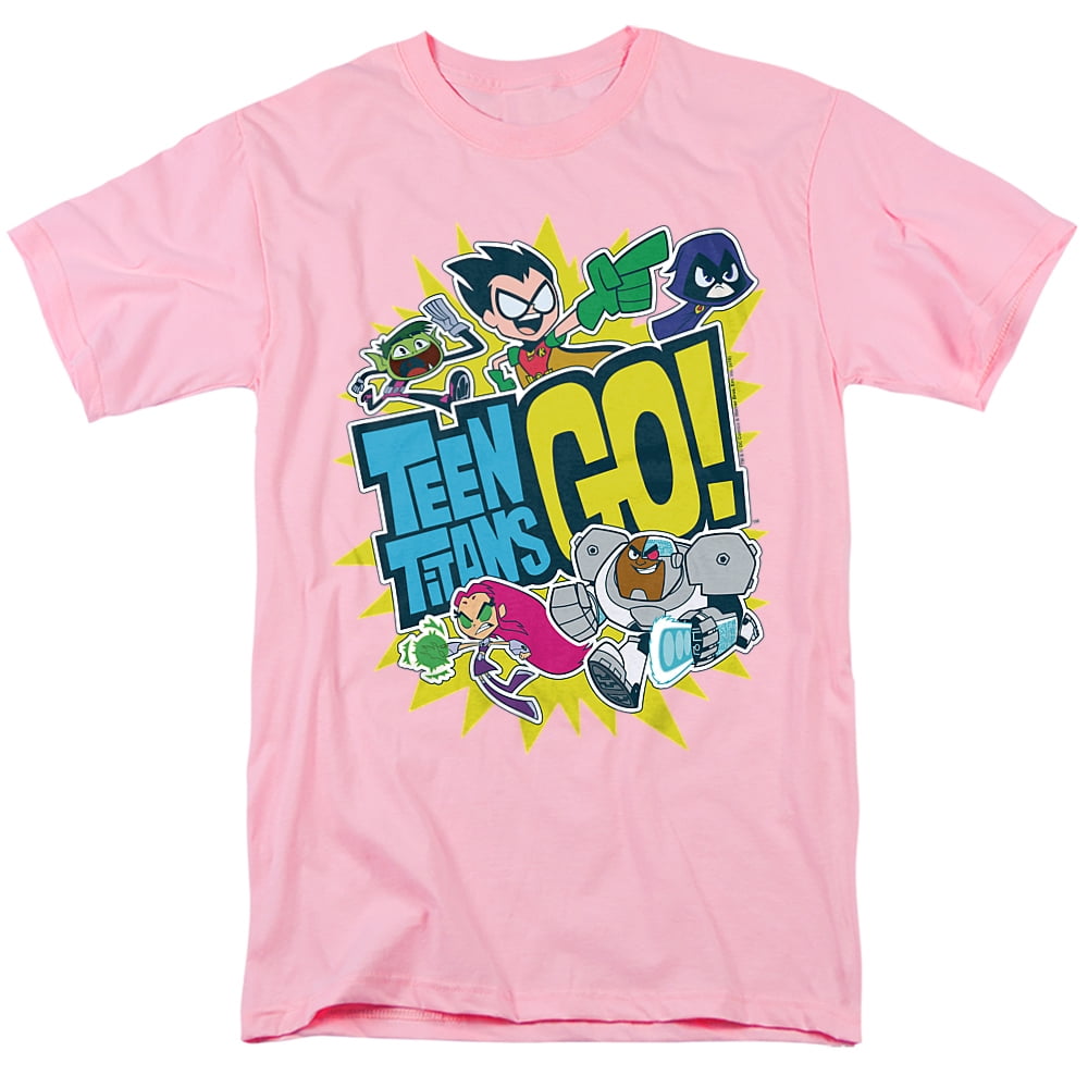 Teen Titans Go Logo And Characters Burst Unisex Adult T Shirt, Pink ...