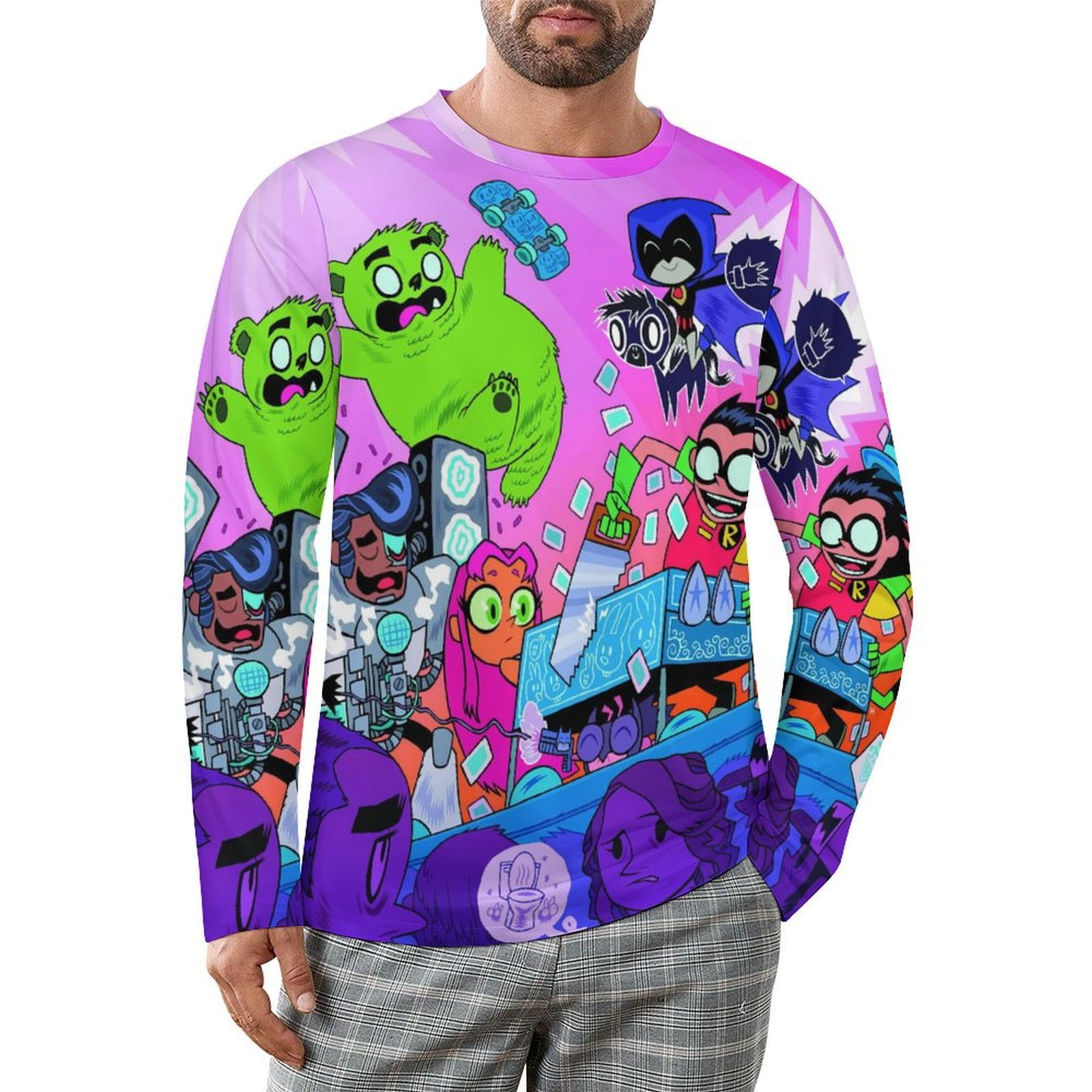 Teen Titans Go Mens 3D Graphic Print Shirts Casual Long Sleeve Tee ...