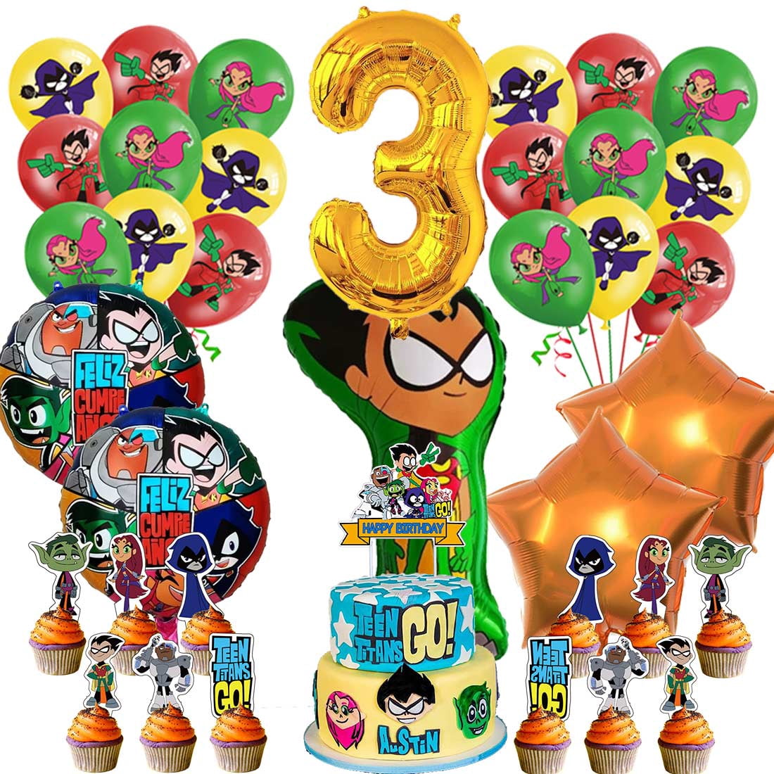 Teen Titans Go Party Supplies 3rd Decor Kit Balloons Birthday Cake ...