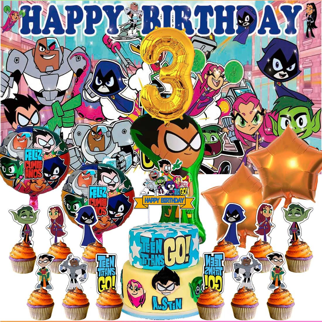 Teen Titans Go Party Supplies Decor 3rd Kit Balloons Birthday Cake ...