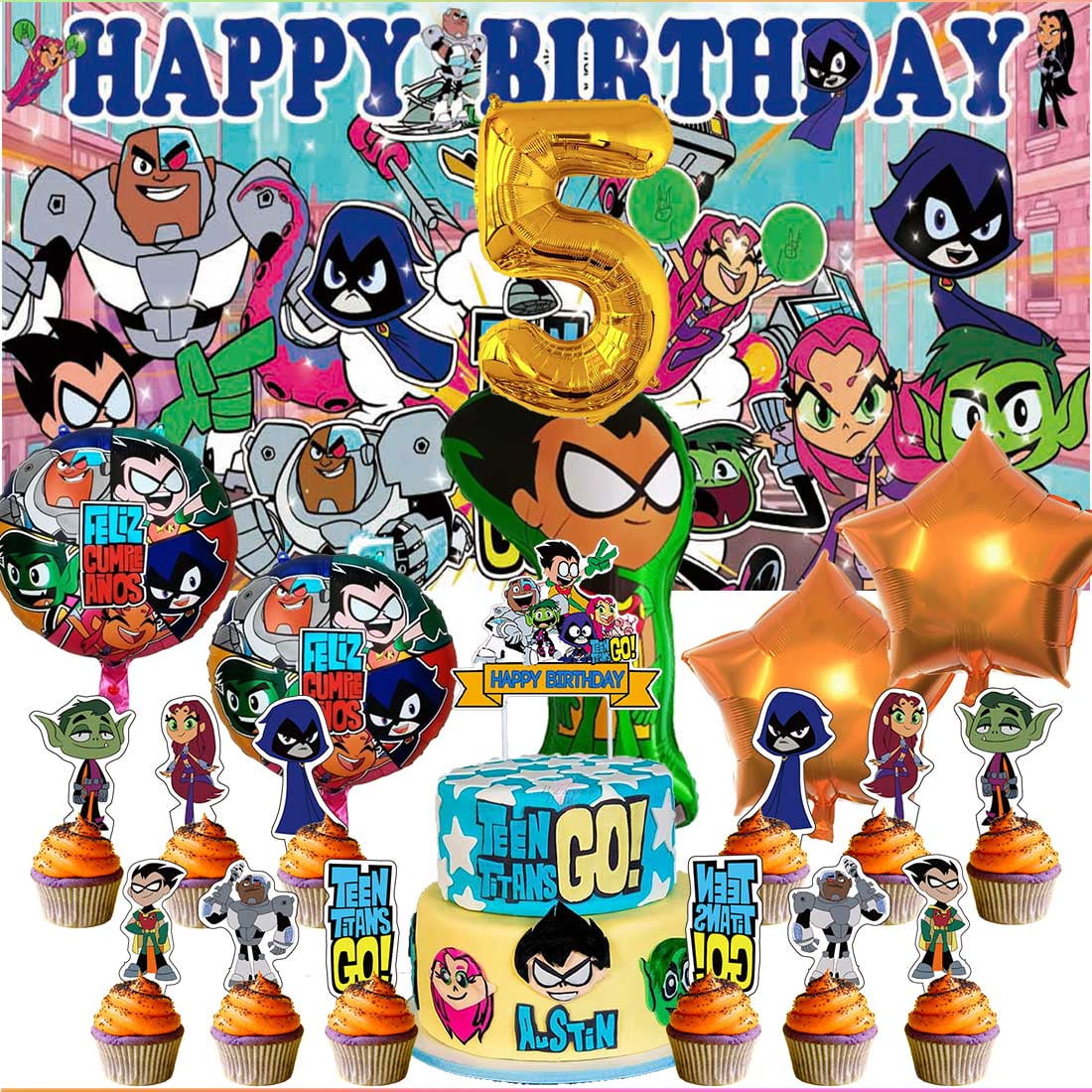 Teen Titans Go Party Supplies Decor 5th Kit Balloons Birthday Cake ...
