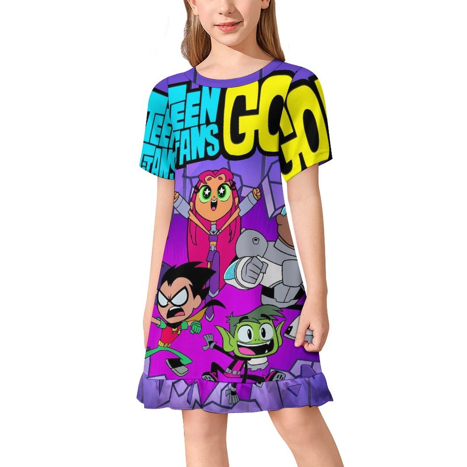Teen Titans Go! Poster Children's Short Sleeved Dress 3D Printed Classical Girl's Summer Dresses ...