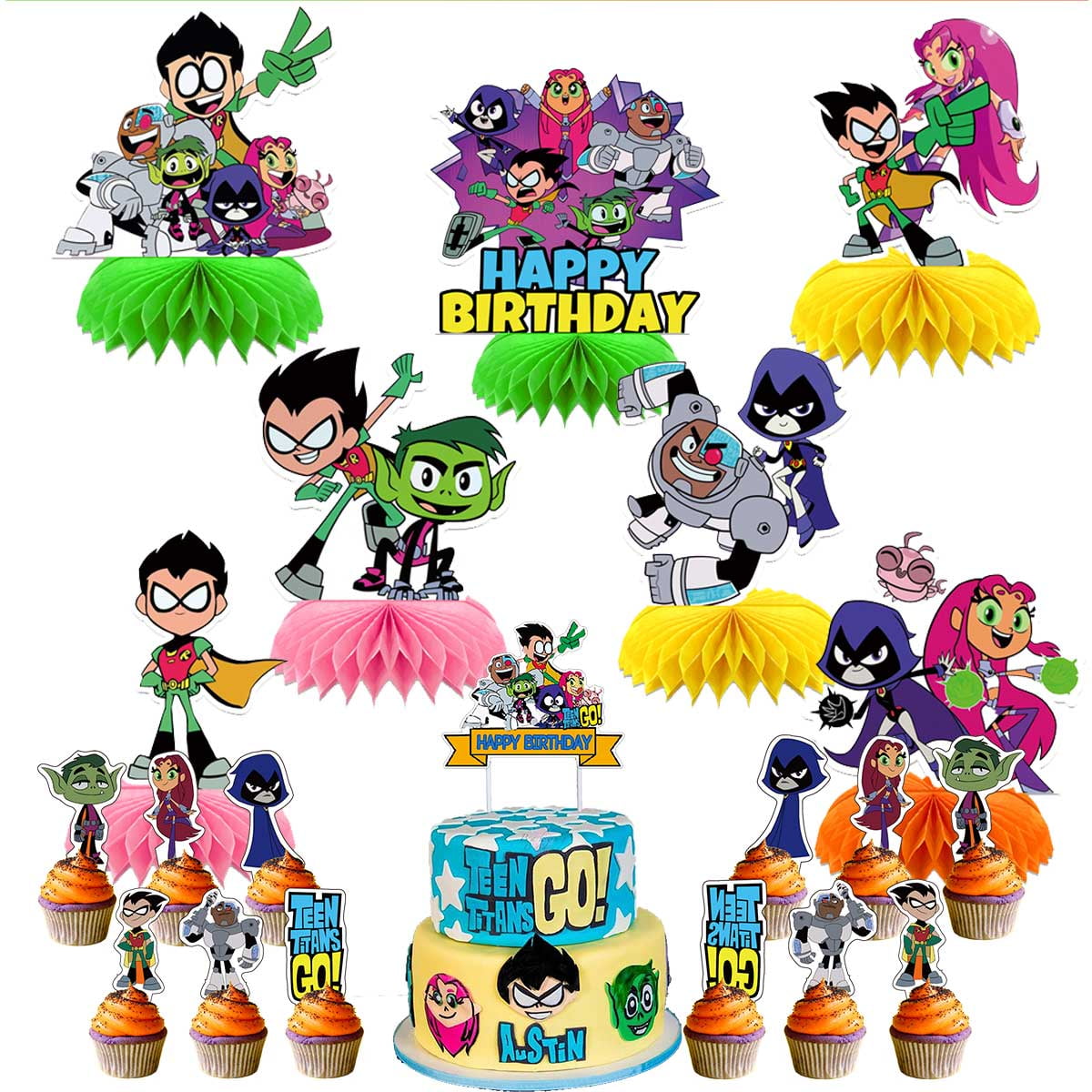 Teen Titans Go Table Toppers Honeycomb Centerpieces Cake Toppers ...