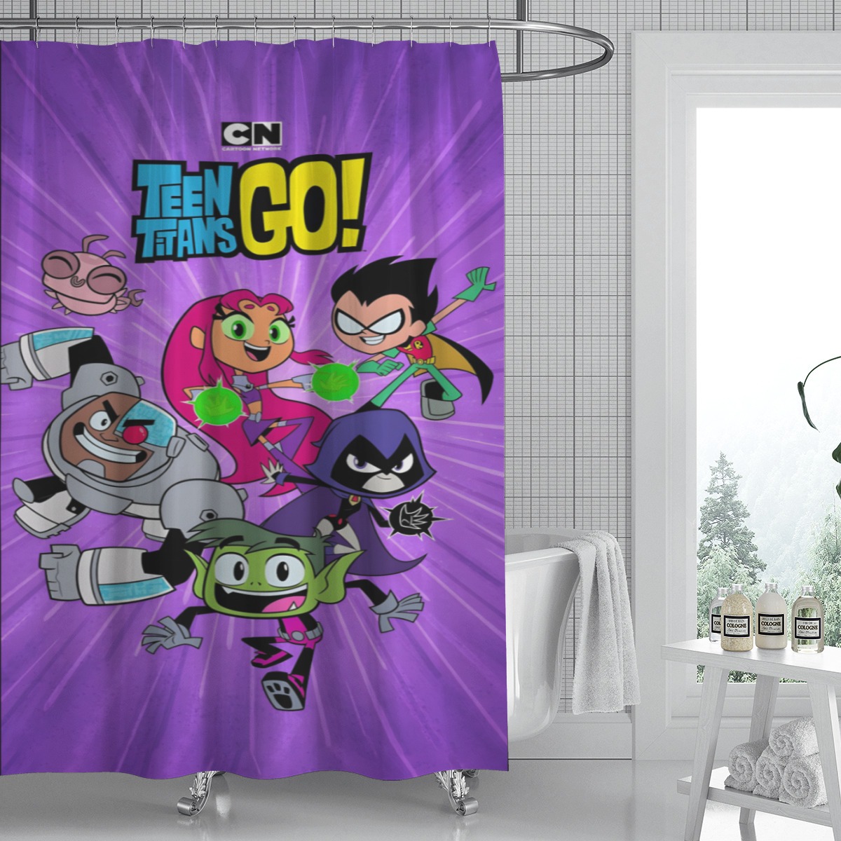 Teen Titans Go shower curtain features a bold and iconic print ...