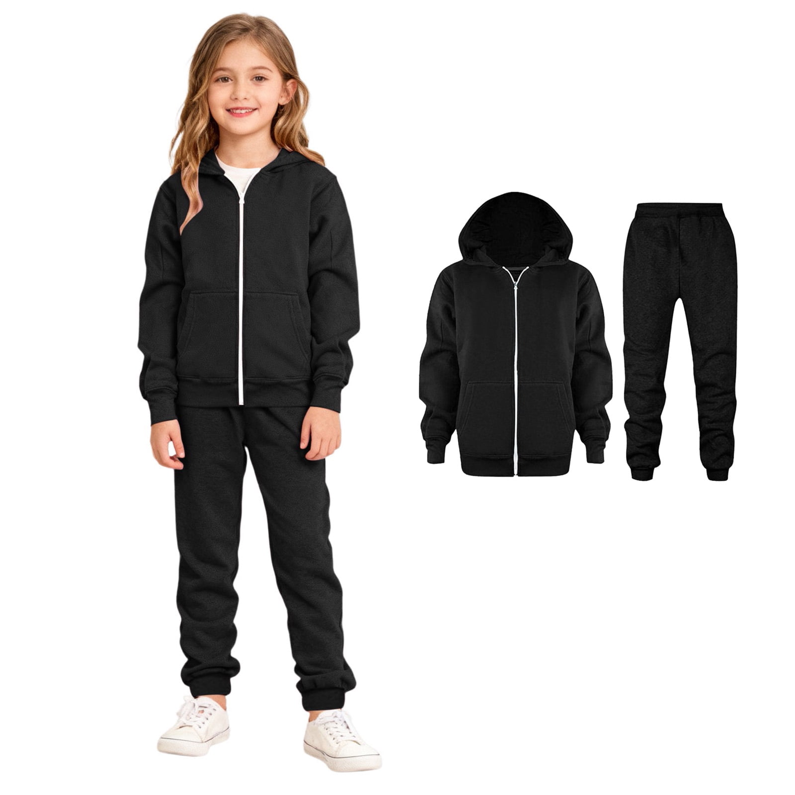 Tracksuit Full Zip Kids Black Track Suit Hoodie Sweatshirt Sweatpants ...