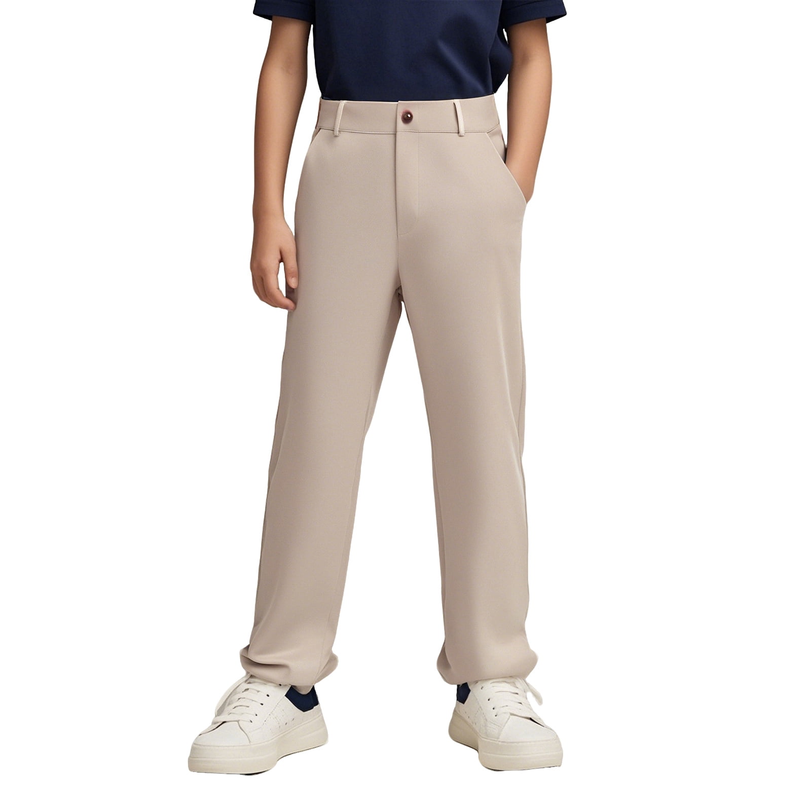 Teen Uniforms for Boys Straight Leg Pants Slim Fit Beige School Uniform ...