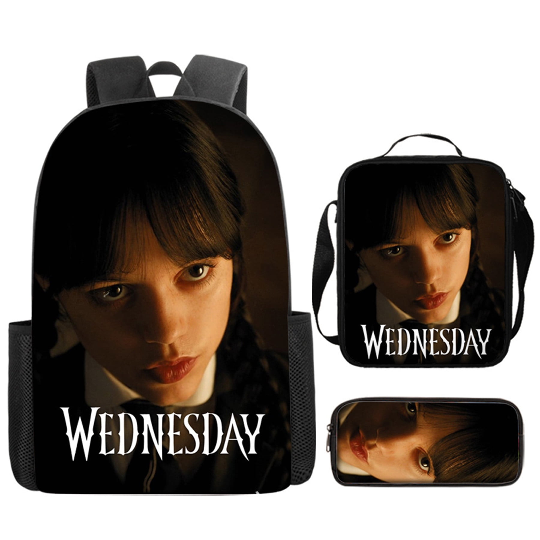Teen Wednesday Addams Backpack with Lunch Bag+Small Case Student 3 in 1 ...