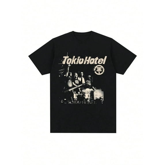 Teen pop rock band Tokio Hotel t-shirt, street style art collage, black ...