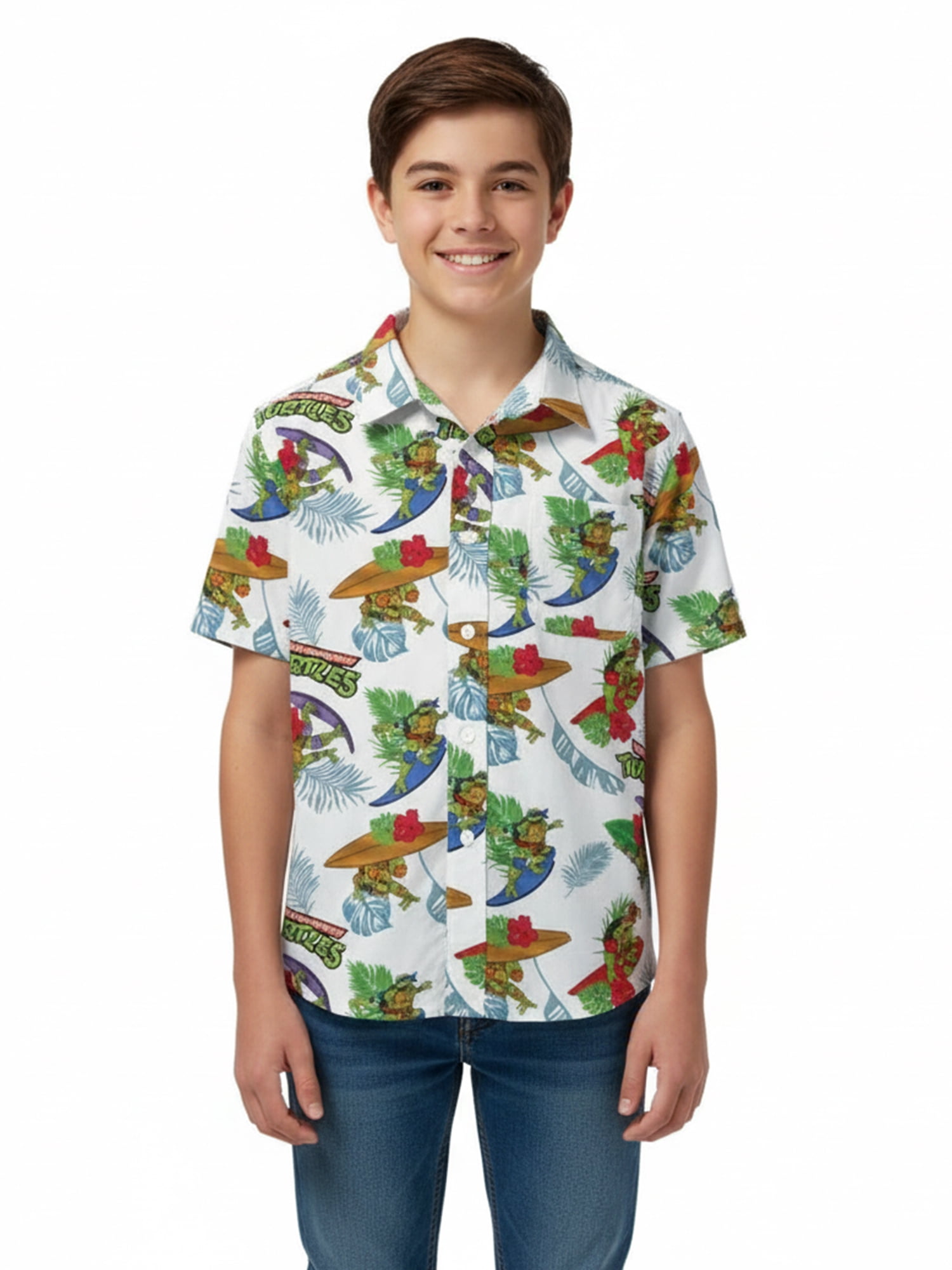 Teenage Mutant Ninja Turtles Boys Cotton Graphic Button Up Shirt with ...